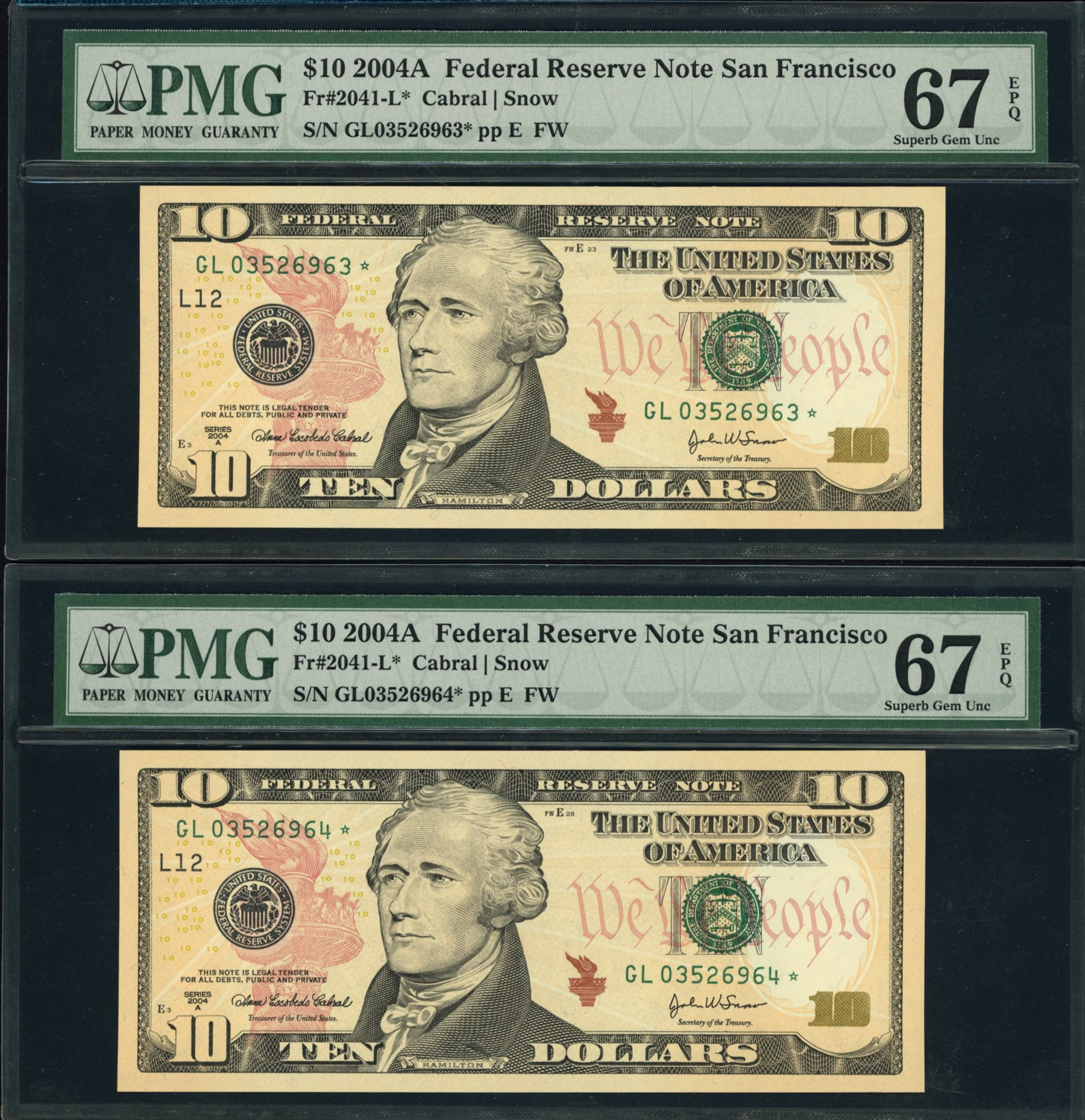 Fr. 2039-L* (GL* Block) 2004A $10 San Francisco Federal Reserve Star ...