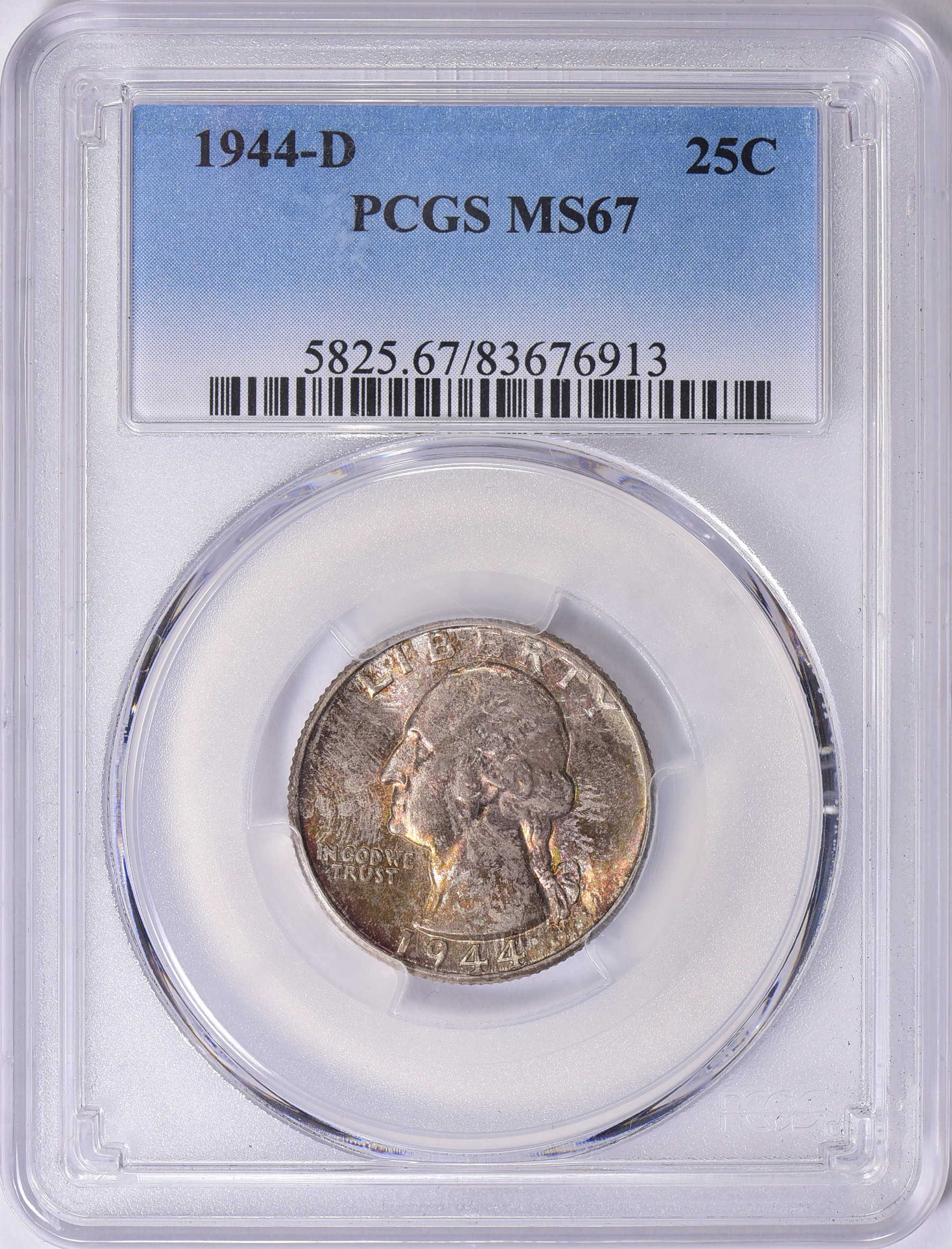 1944-D Washington Quarter PCGS MS-67 (Toned) (Item 1770863) | GreatCollections Coin Auctions