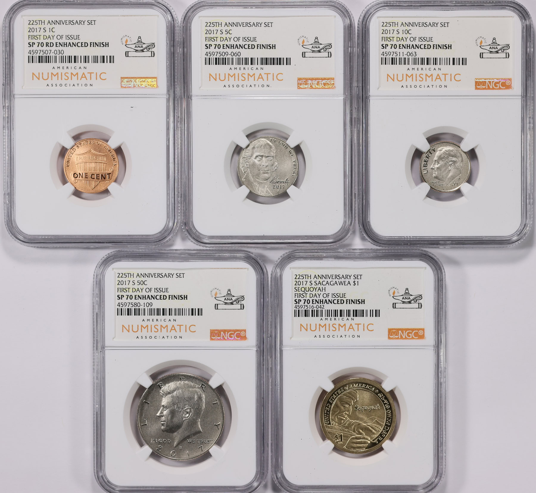 2017-S 1c-50c Enhanced Uncirculated 225th Anniversary Set First Day of ...