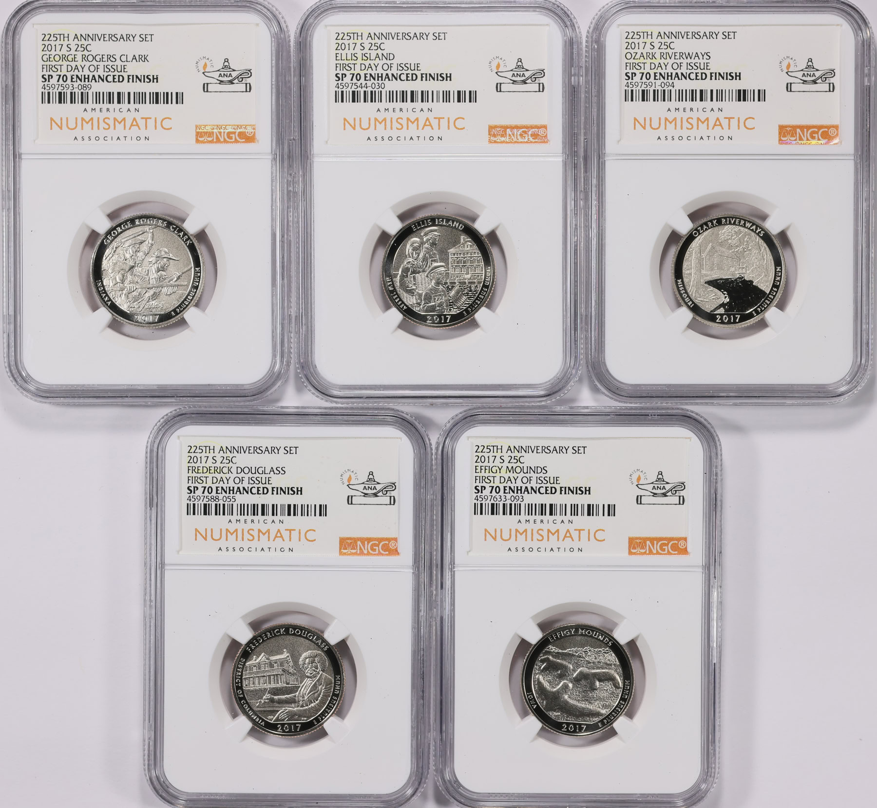 2017-S 1c-50c Enhanced Uncirculated 225th Anniversary Set First Day of ...