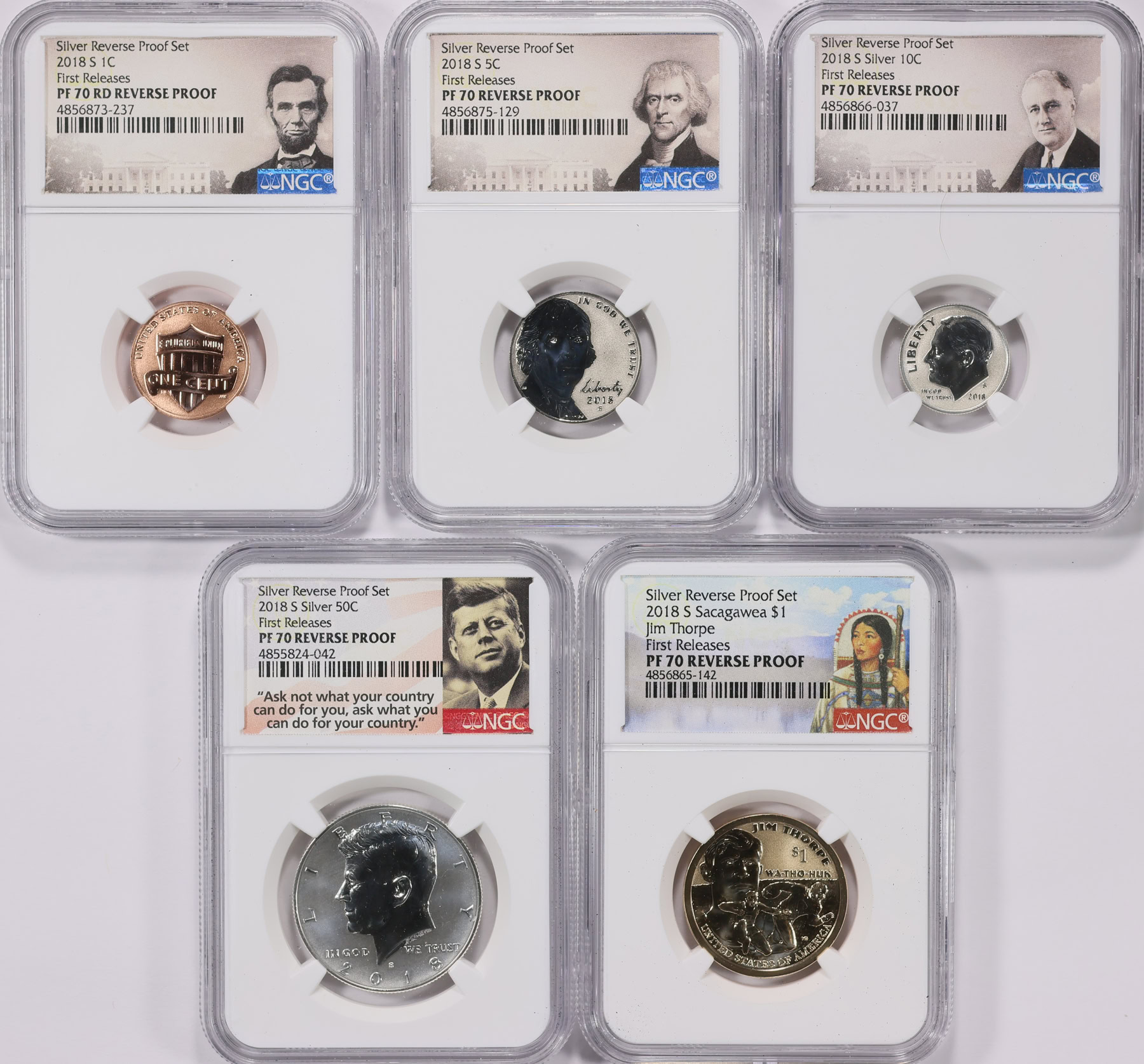 2018-S 1c-$1 Silver Reverse Proof Set First Releases NGC Proof-70 (10 ...