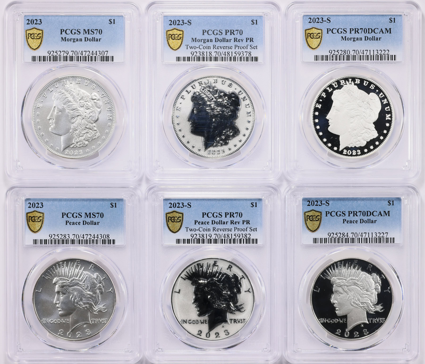 2023 and 2023-S Morgan and Peace Silver Dollars PCGS MS-70/Proof-70 ...