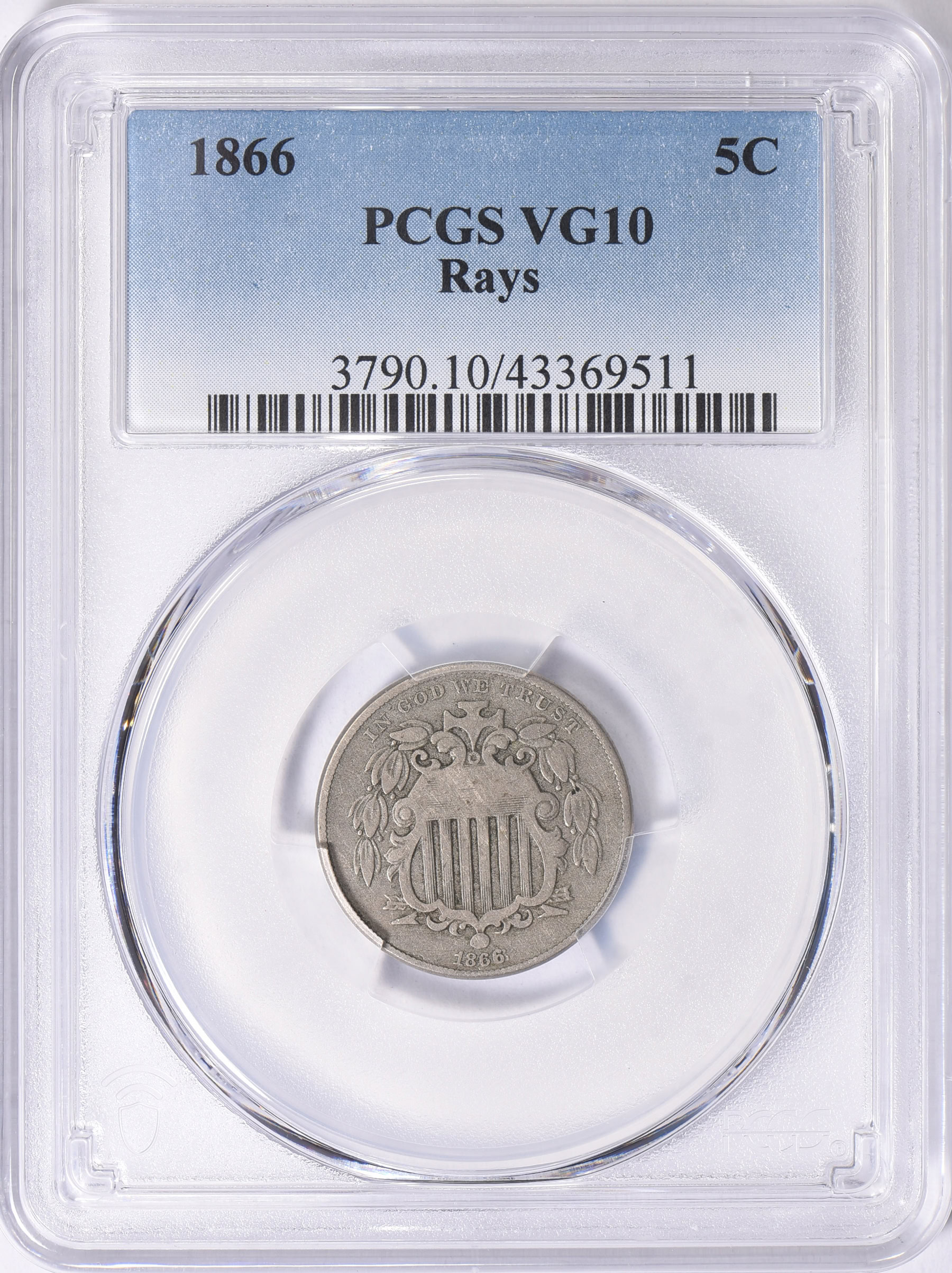 1866 Shield Nickel Rays PCGS VG-10 (Item 1771008) | GreatCollections ...