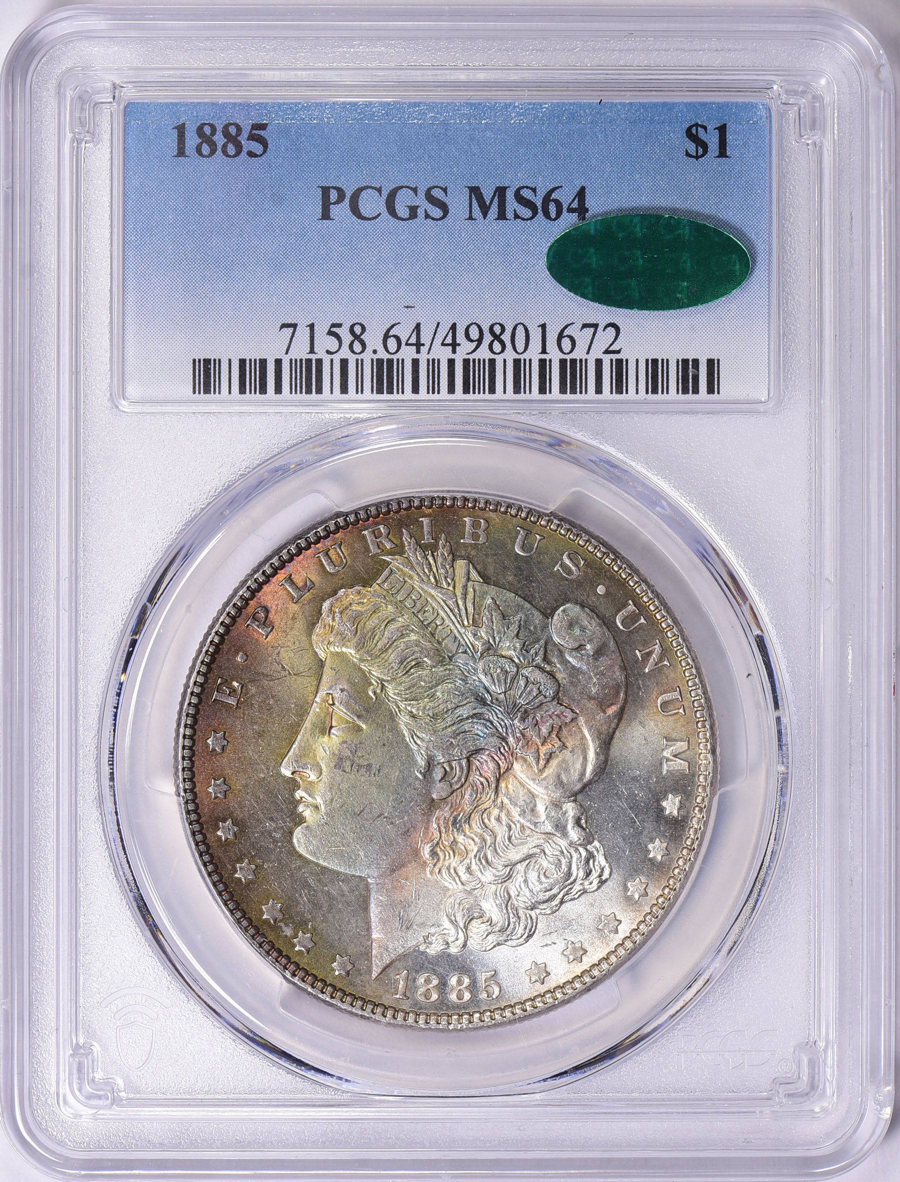 1885 Morgan Silver Dollar PCGS MS-64 (CAC Green) (Toned) (Item 1771020) | GreatCollections Coin ...