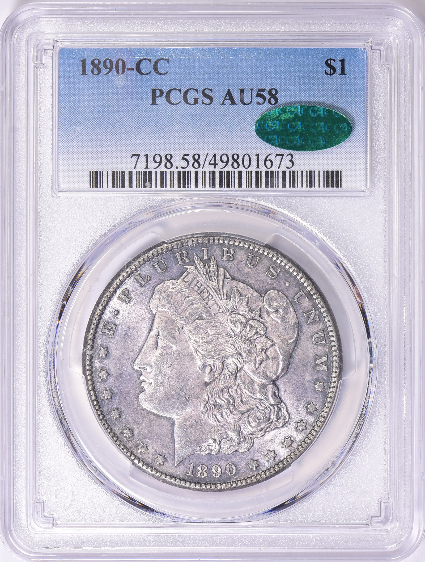 1890-CC Morgan Silver Dollar PCGS AU-58 (CAC Green) (Toned) (Item 1771021) | GreatCollections ...