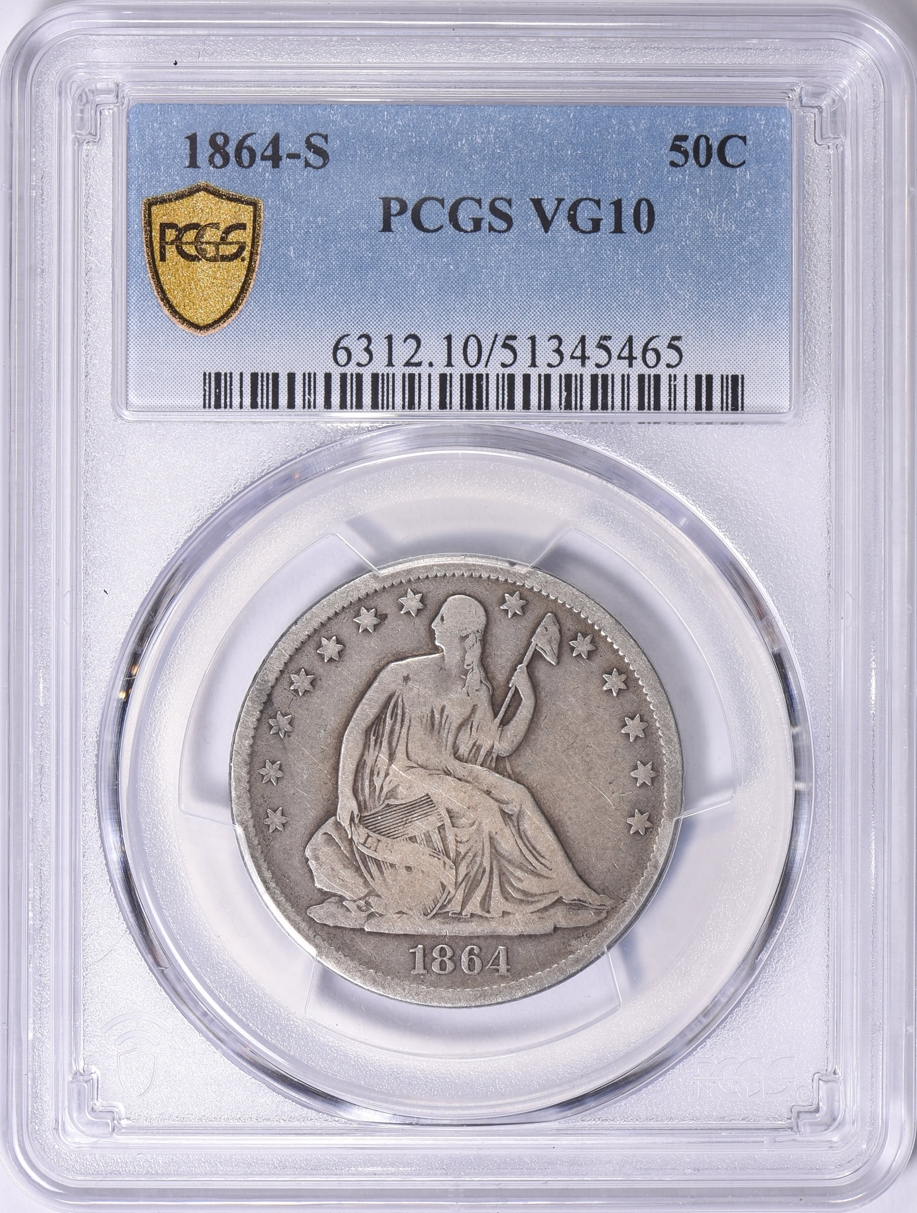 1864-S Seated Liberty Half Dollar PCGS VG-10 (Item 1771086) | GreatCollections Coin Auctions