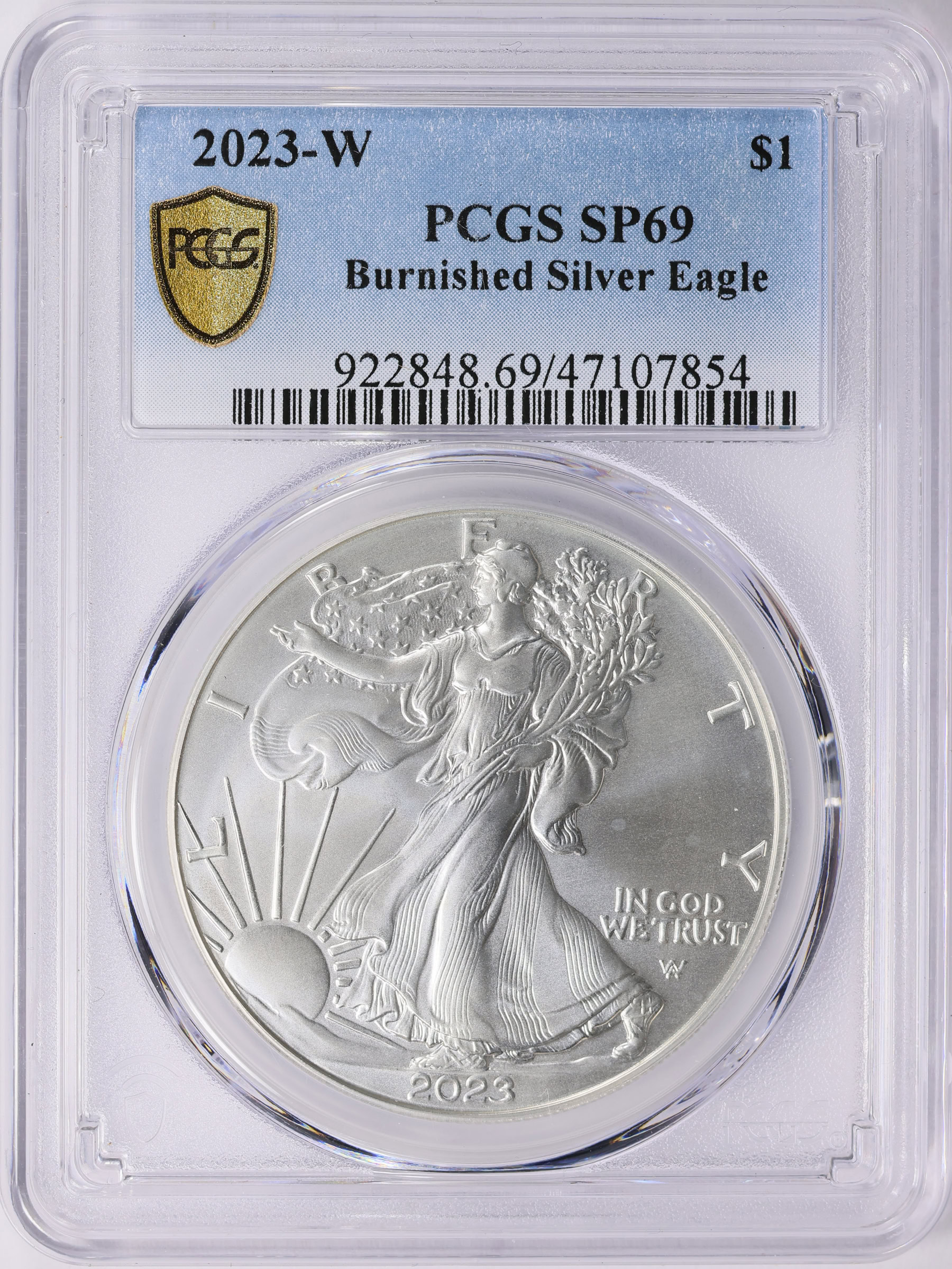2023-W $1 Silver Eagle Burnished PCGS SP-69 | PCGS Cert #47107854 | GreatCollections Coin ...
