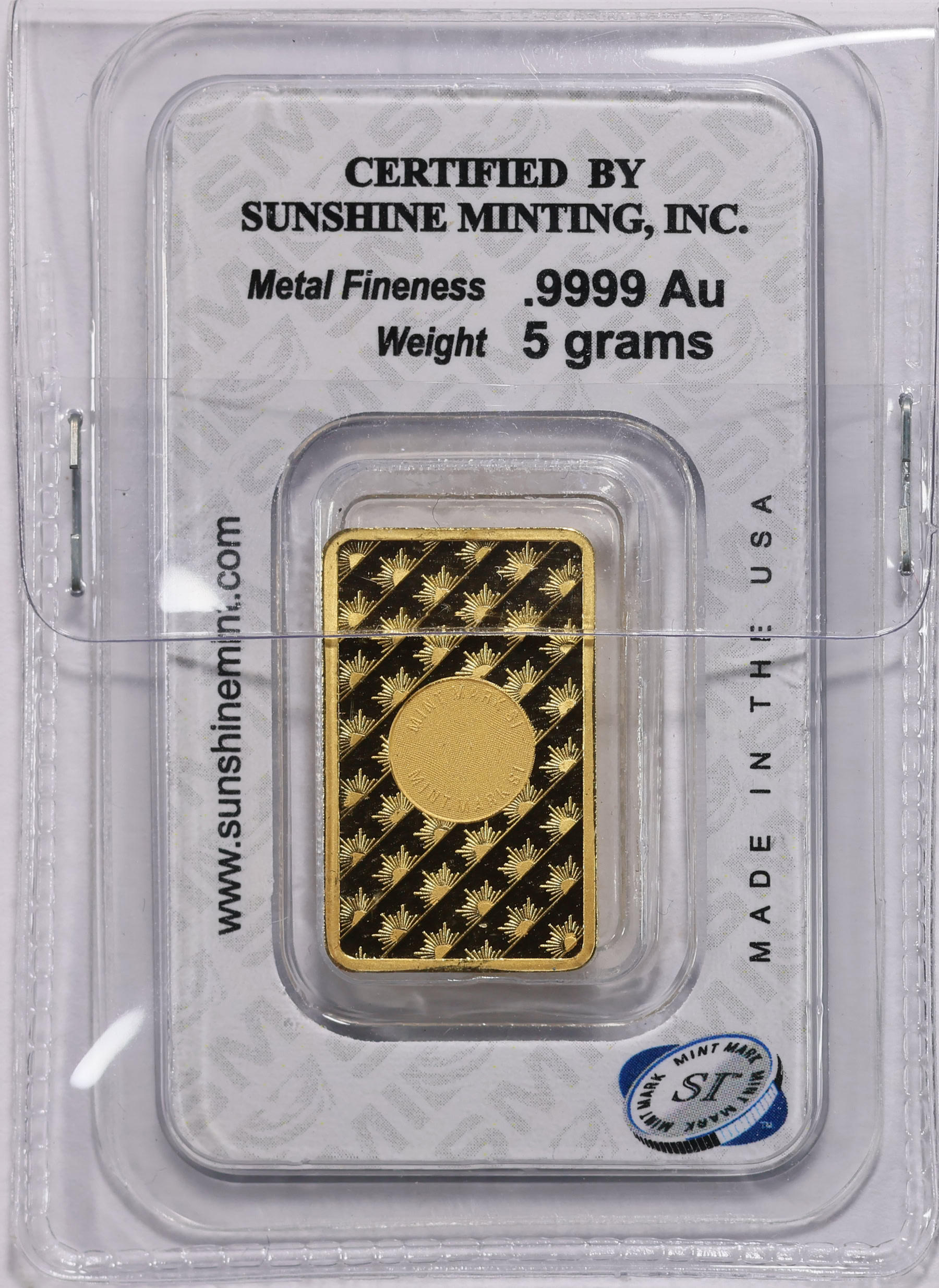 ND Gold 5gms Sunshine Minting Inc. Ingot/Bar Uncertified in Card of ...