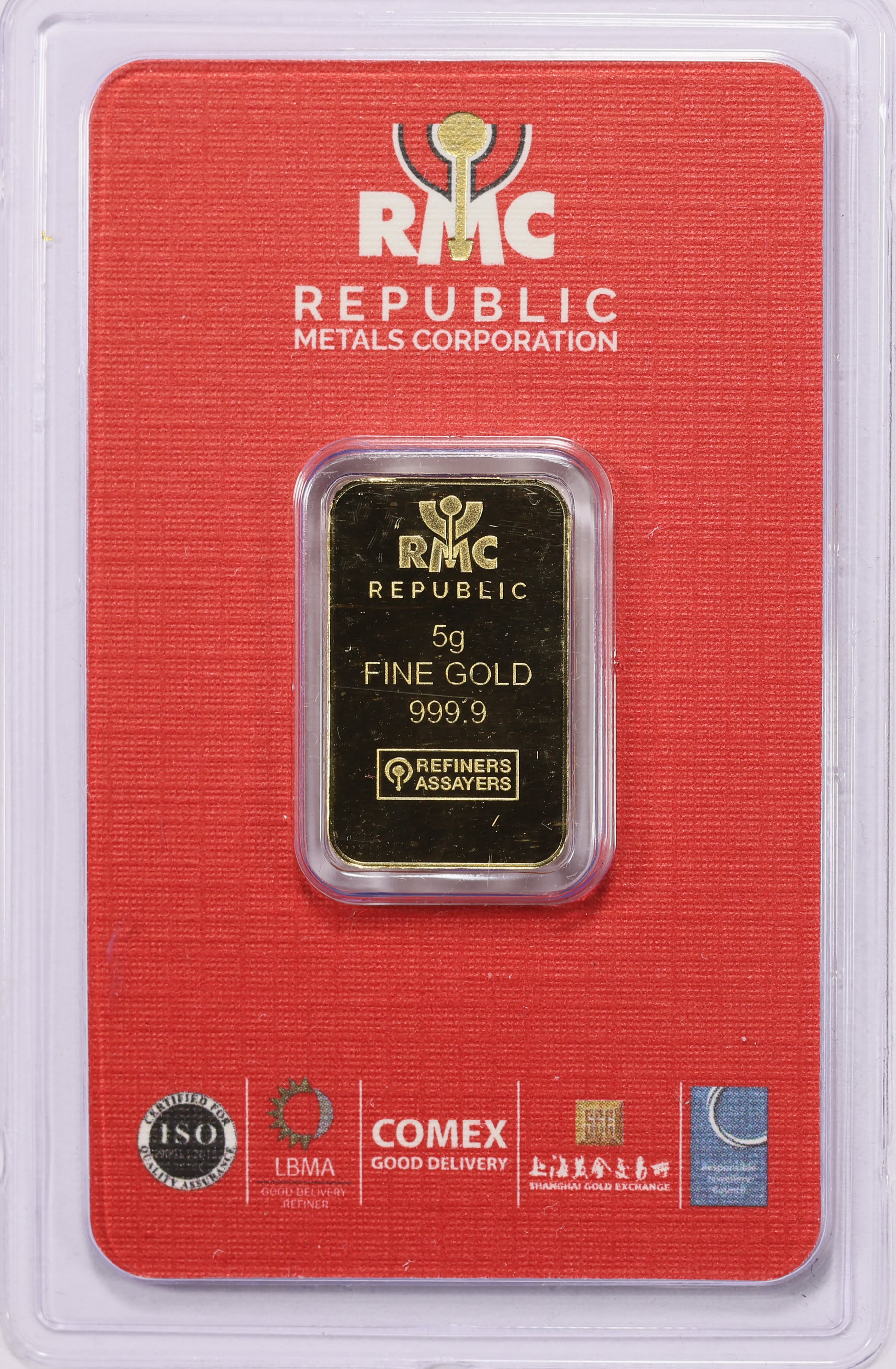 ND Gold 5gms Republic Metals Corp. Ingot/Bar Uncertified in Card of ...