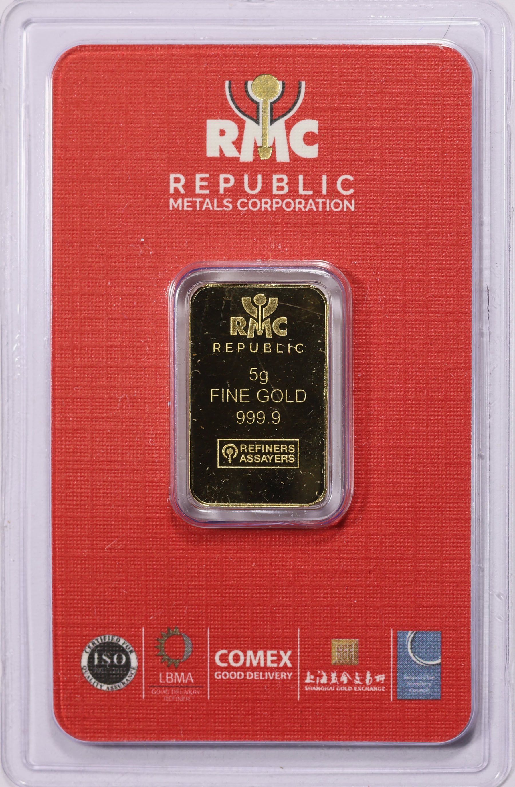 ND Gold 5gms Republic Metals Corp. Ingot/Bar Uncertified in Card of ...