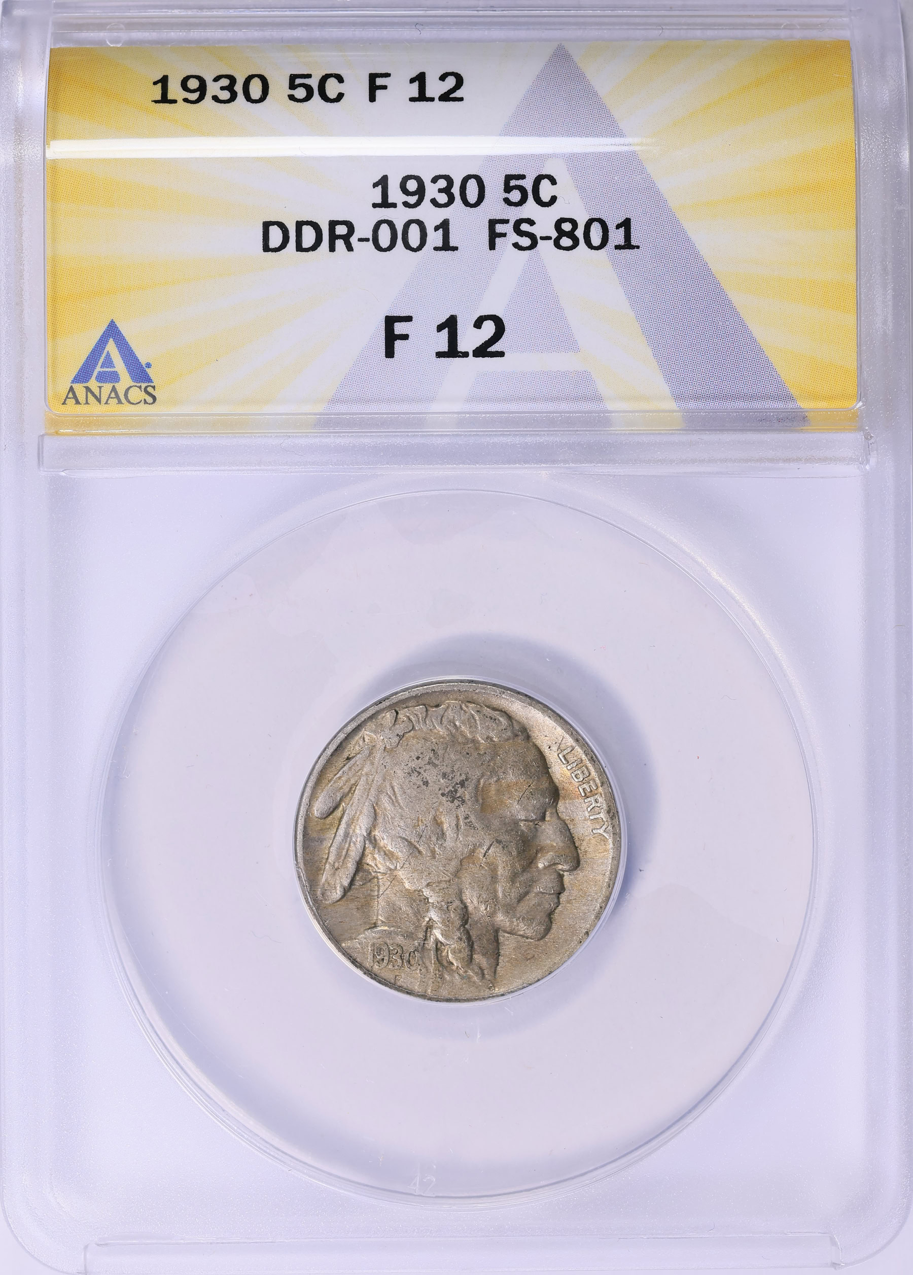 1930 Buffalo Nickel DDR-001 FS-801 ANACS F-12 (Item 1771229 ...