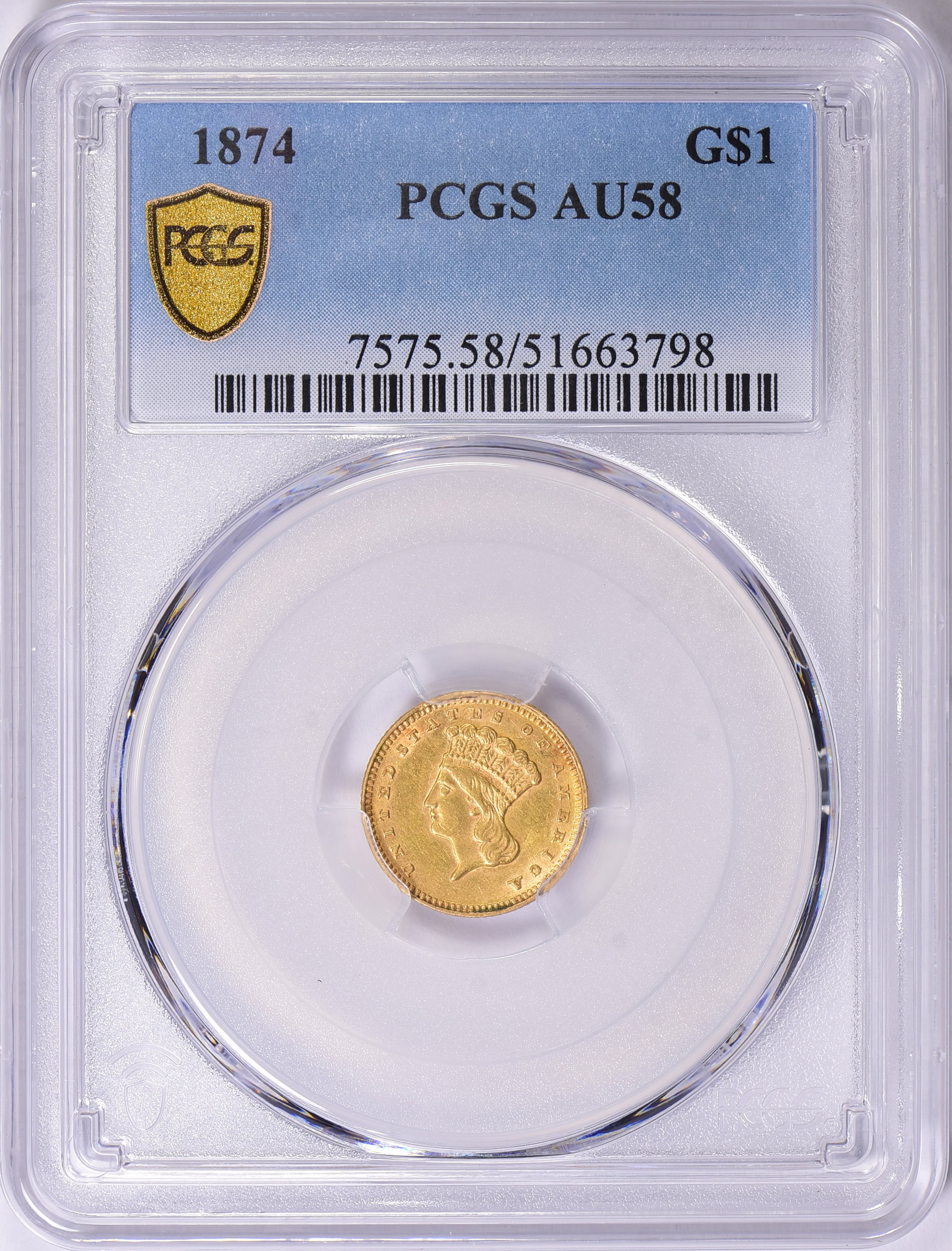 1874 Indian Princess Gold Dollar PCGS AU-58 (Item 1771264 ...