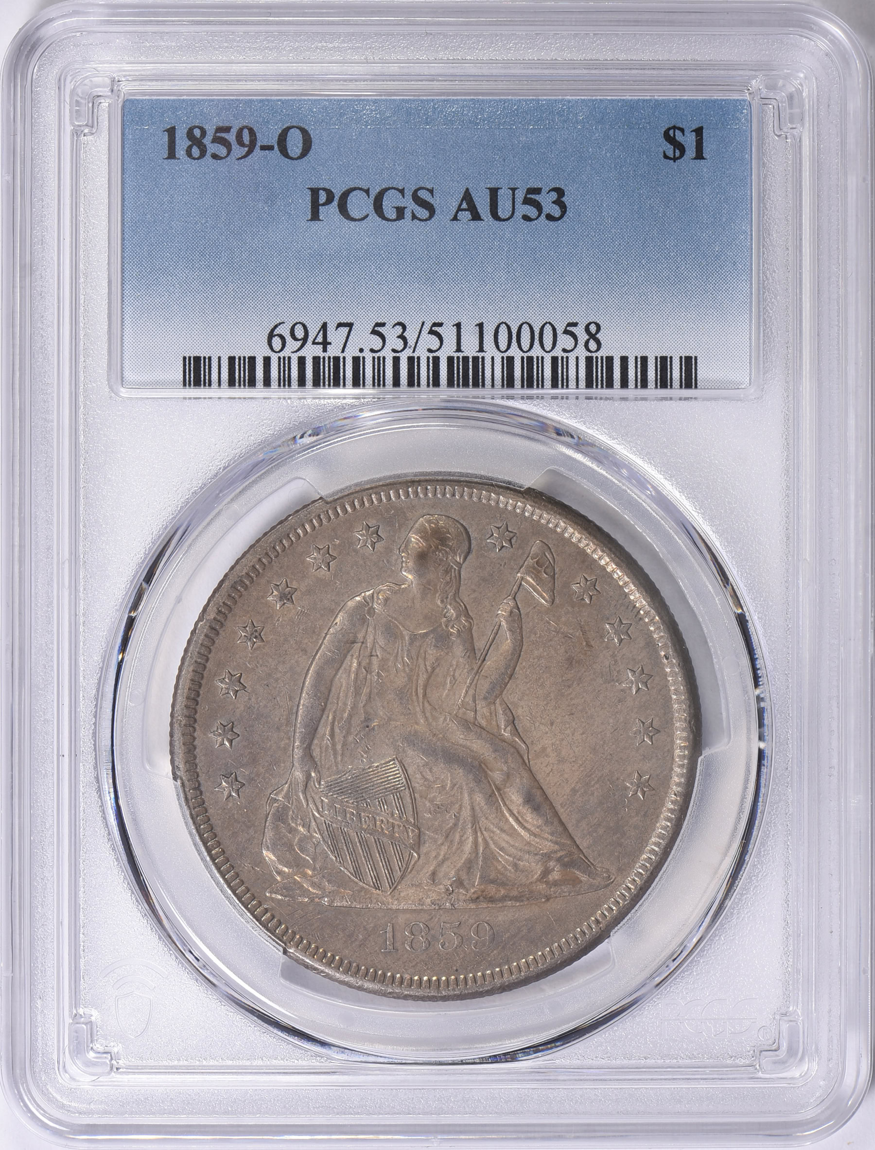 1859-O Seated Liberty Silver Dollar PCGS AU-53 (Item 1771270) | GreatCollections Coin Auctions