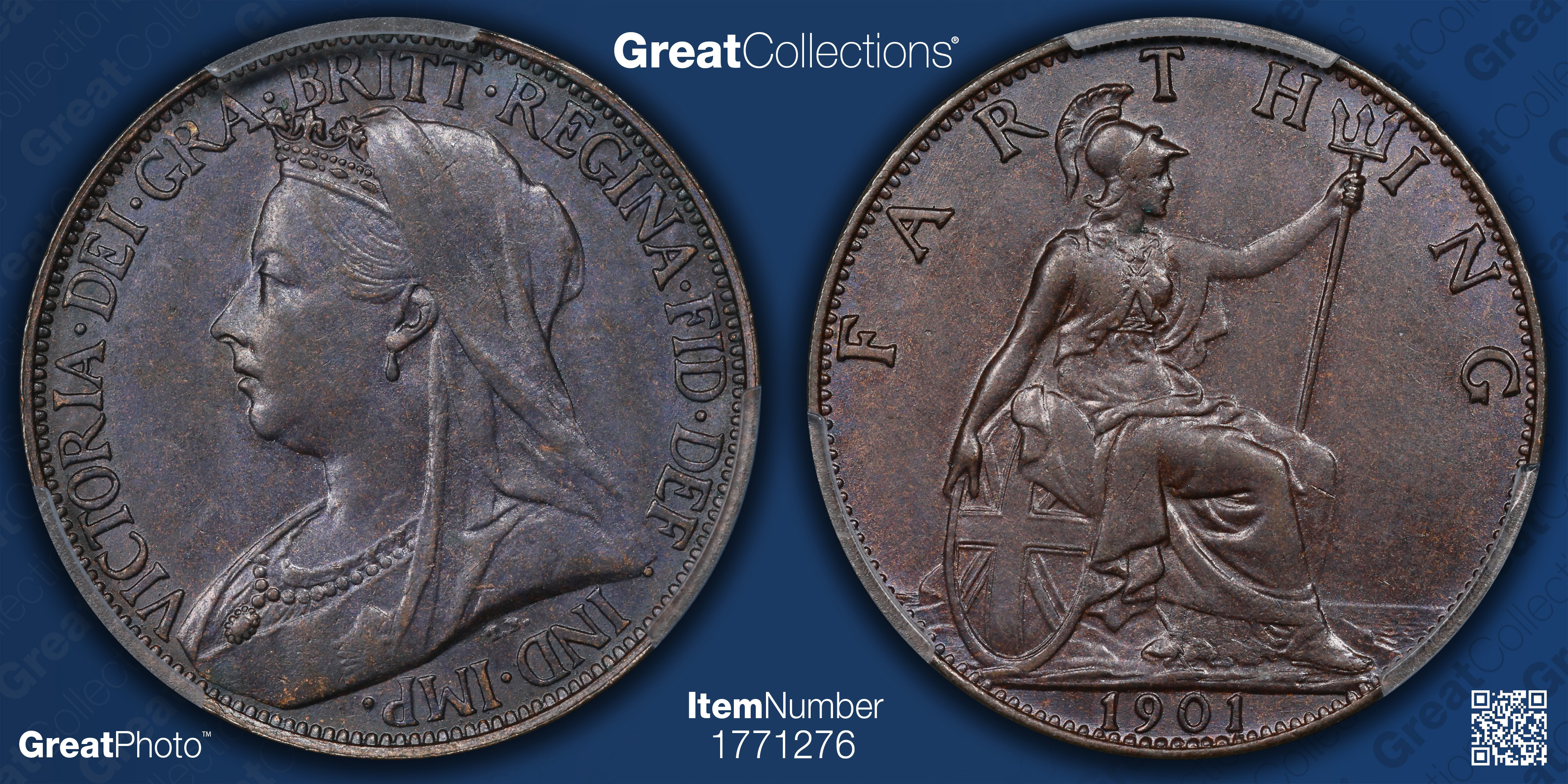 Great Britain 1901 Farthing Blackened Finish KM-788.2 PCGS MS-63 (Item ...