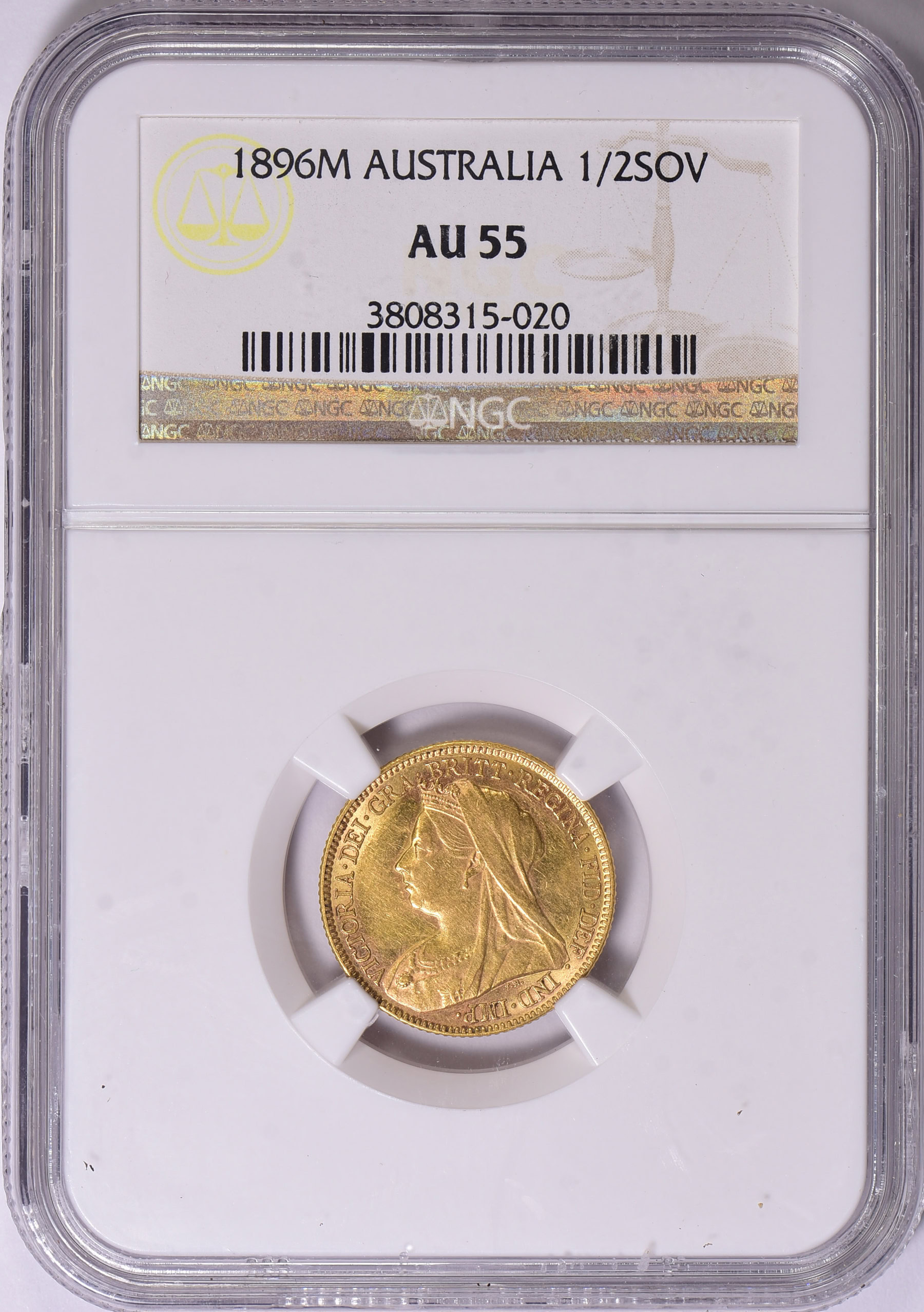 Australia 1896-M Gold 1/2 Sovereign KM-12 NGC AU-55 (AGW = 0.1178 oz ...