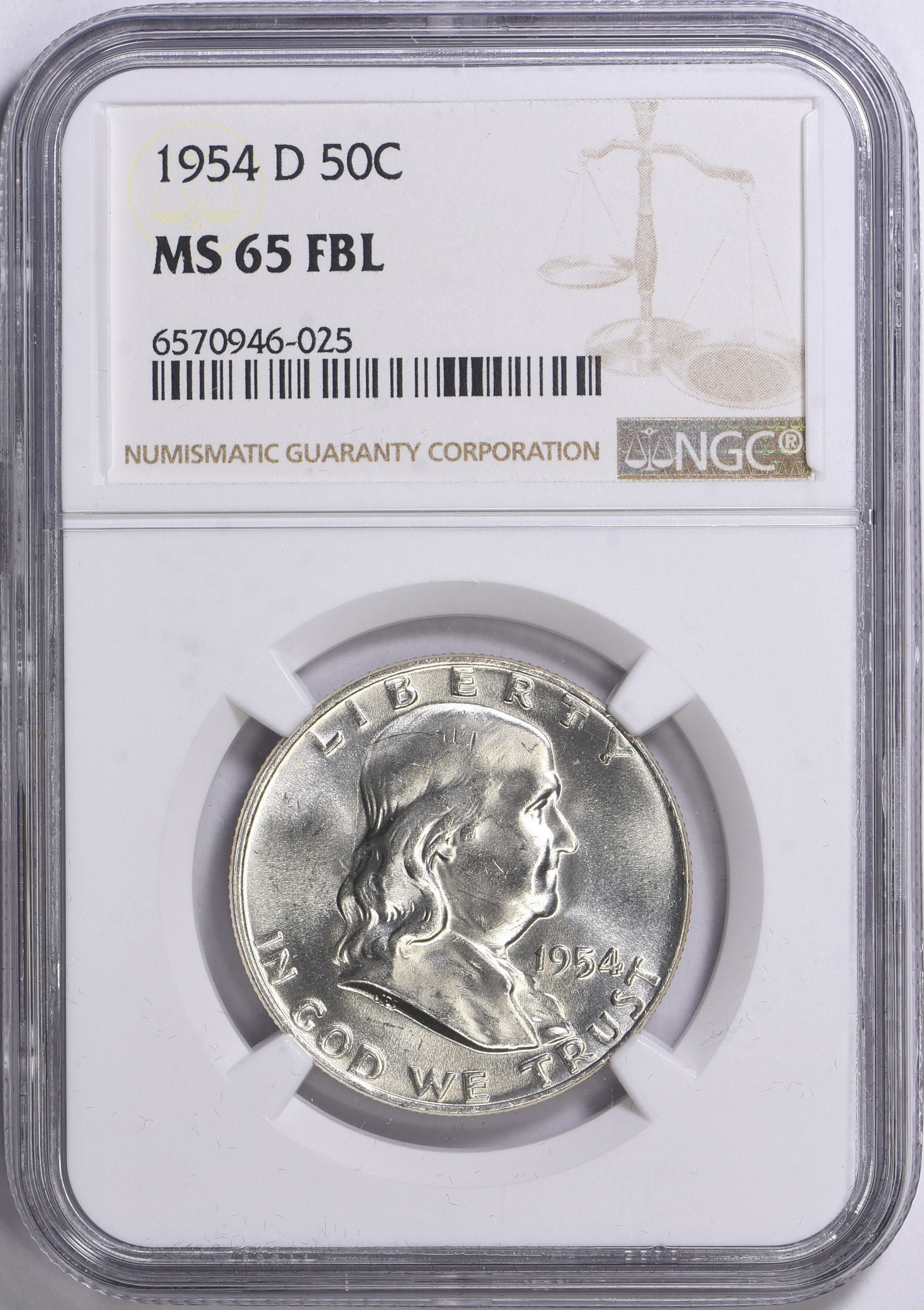 1954-D Franklin Half Dollar NGC MS-65 FBL (Item 1771422 ...
