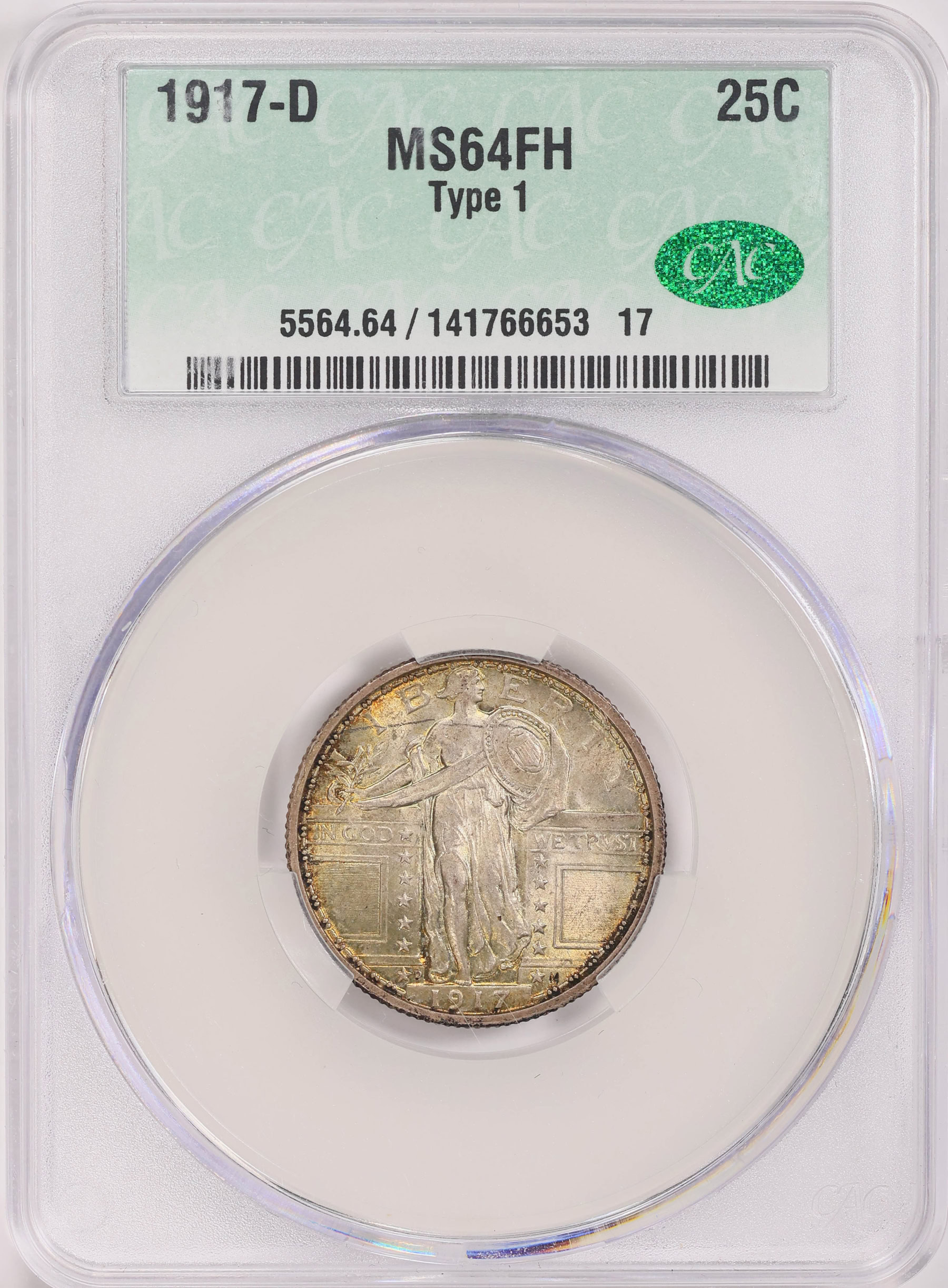 1917-D Standing Liberty Quarter Type 1 CACG MS-64 FH (Toned) (Item 1771493) | GreatCollections ...