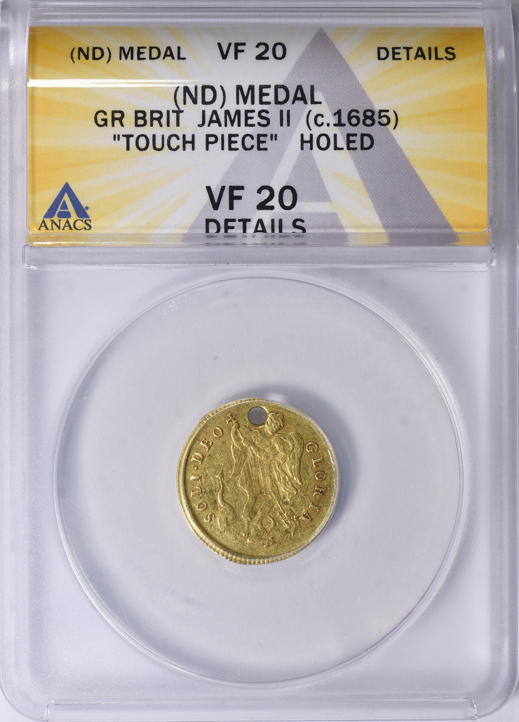 Great Britain ND (c.1685-88) Gold 19mm James II Touch Piece Medal ANACS ...