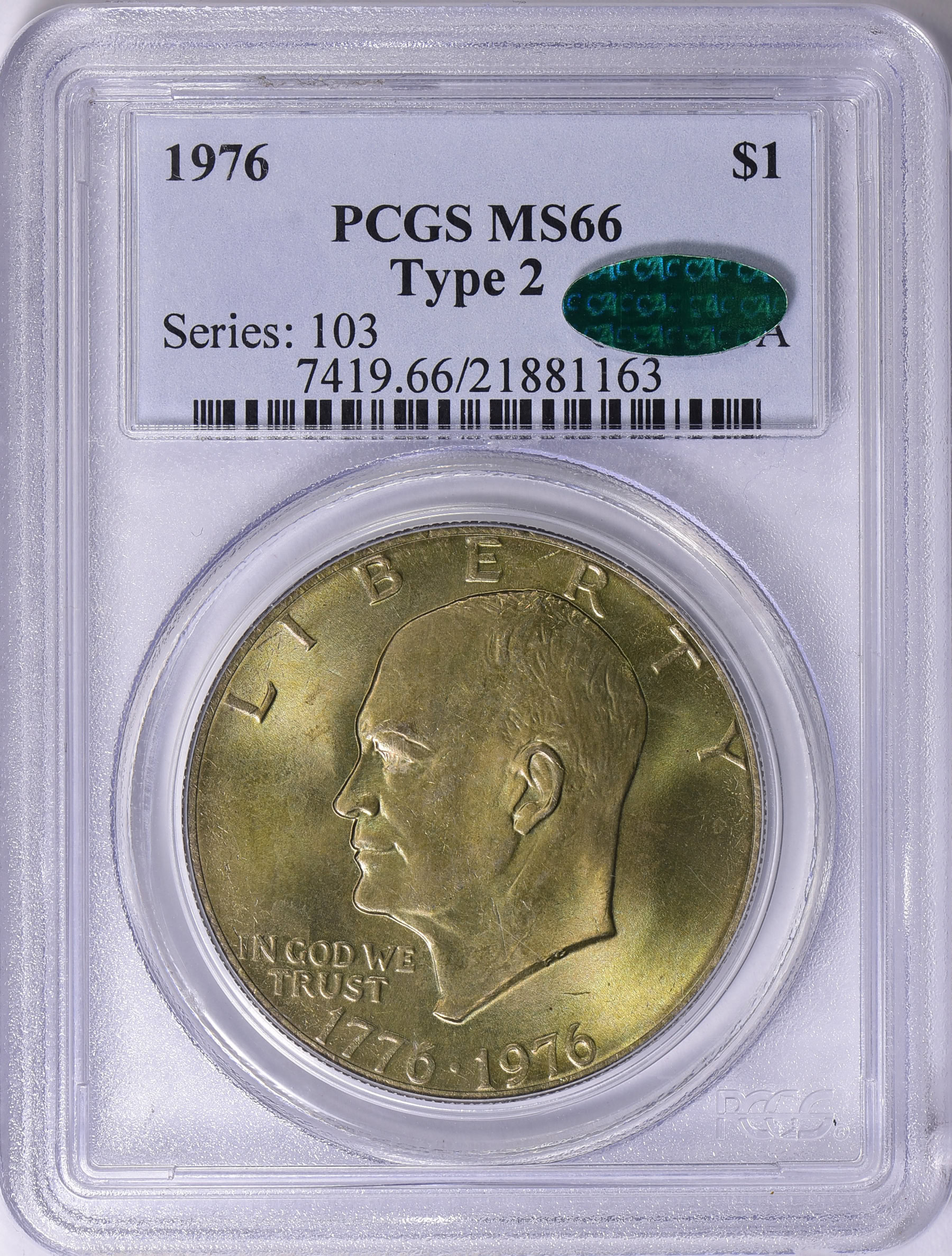 1976 Eisenhower Dollar Type 2 PCGS MS-66 (CAC Green) (Toned) (Item 1771581) | GreatCollections ...
