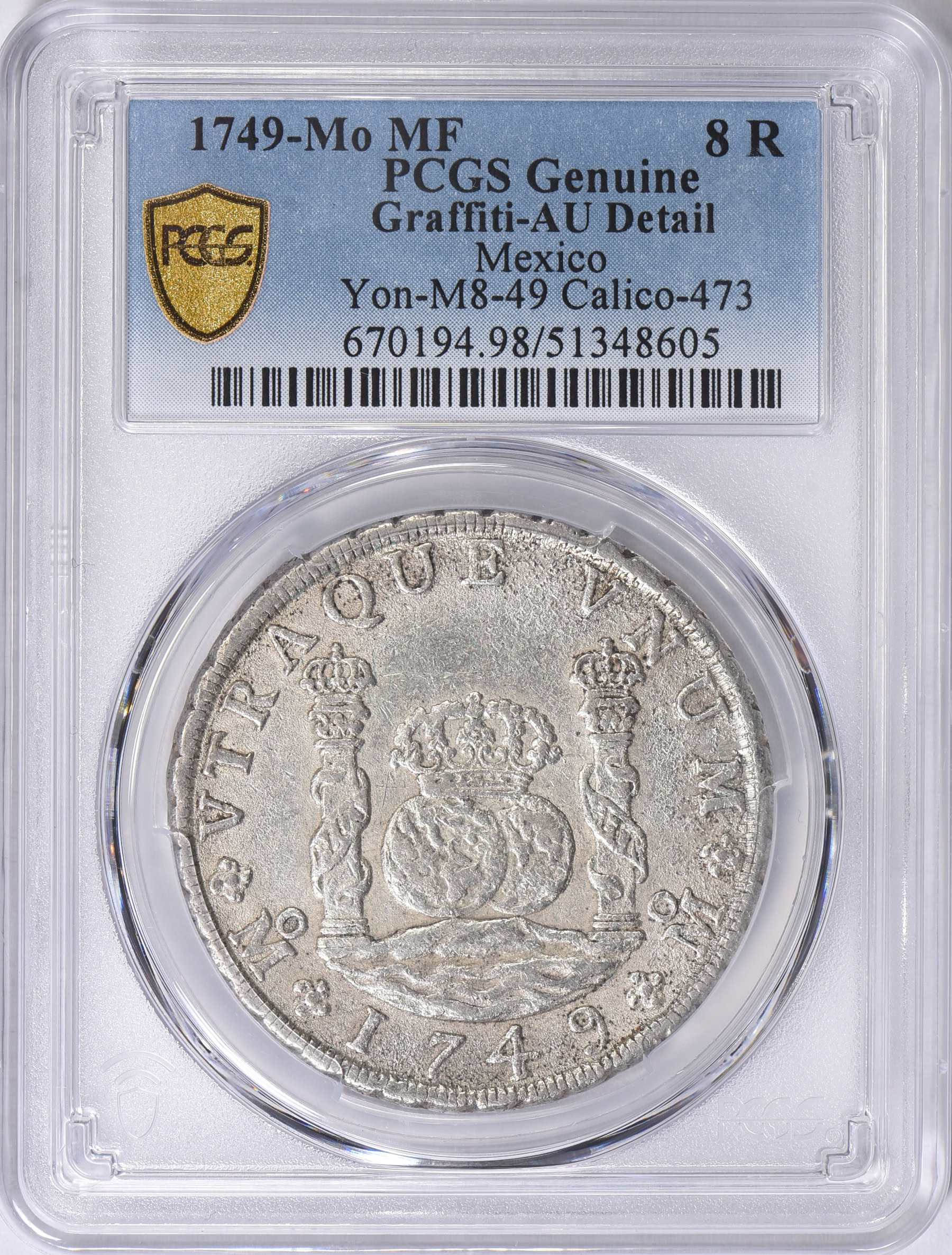 Mexico 1749-Mo MF Silver 8 Reales KM-104.2 PCGS Genuine AU Details (Item 1771588 ...