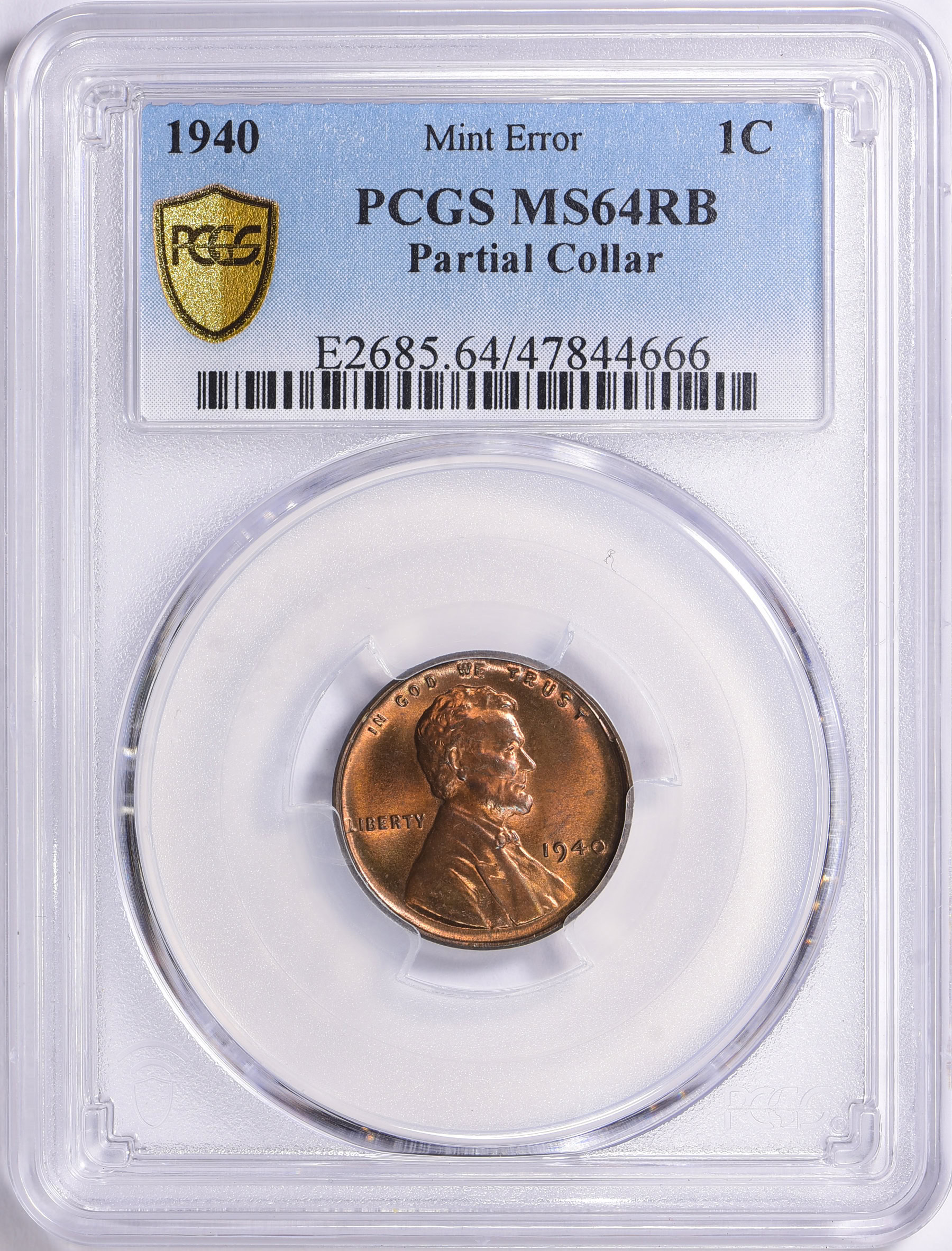 Mint Error 1940 Lincoln Cent Partial Collar PCGS MS-64 RB | PCGS Cert ...