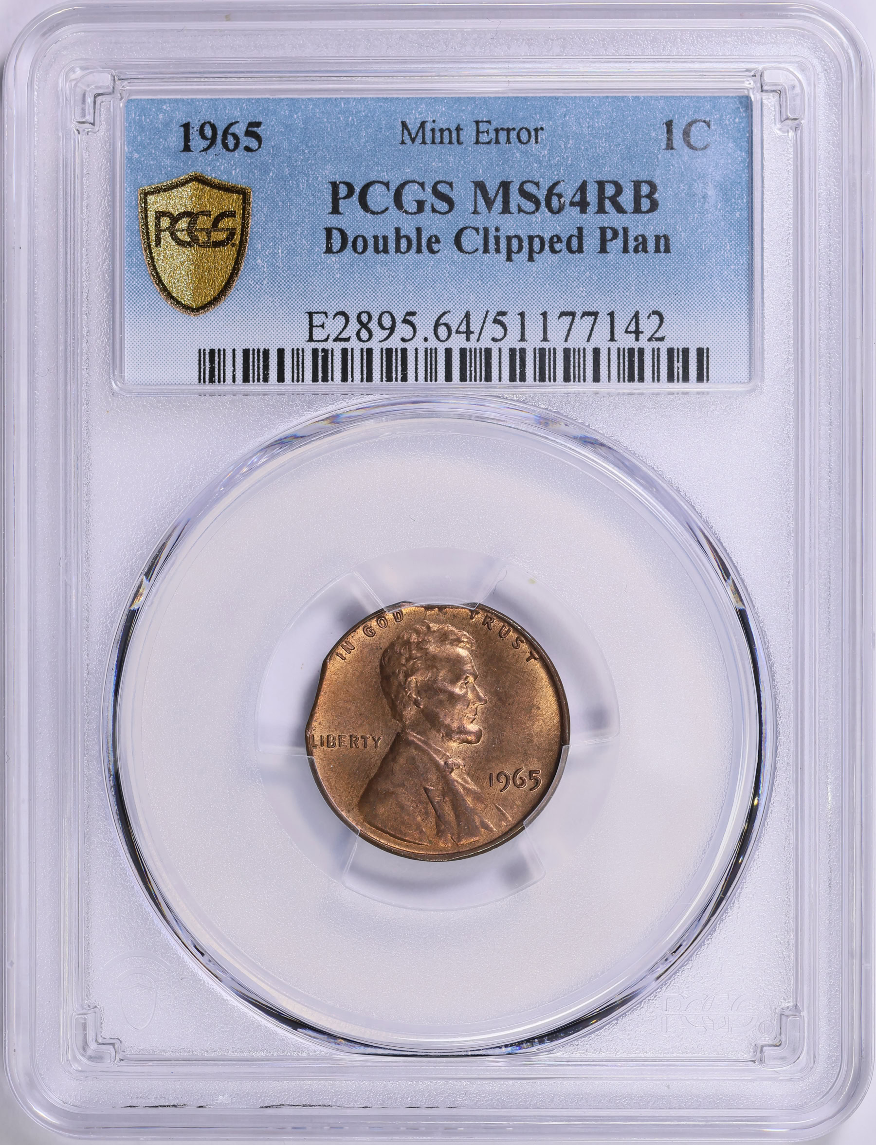 Mint Error 1965 Lincoln Cent Double Clipped Planchet PCGS MS-64 RB ...
