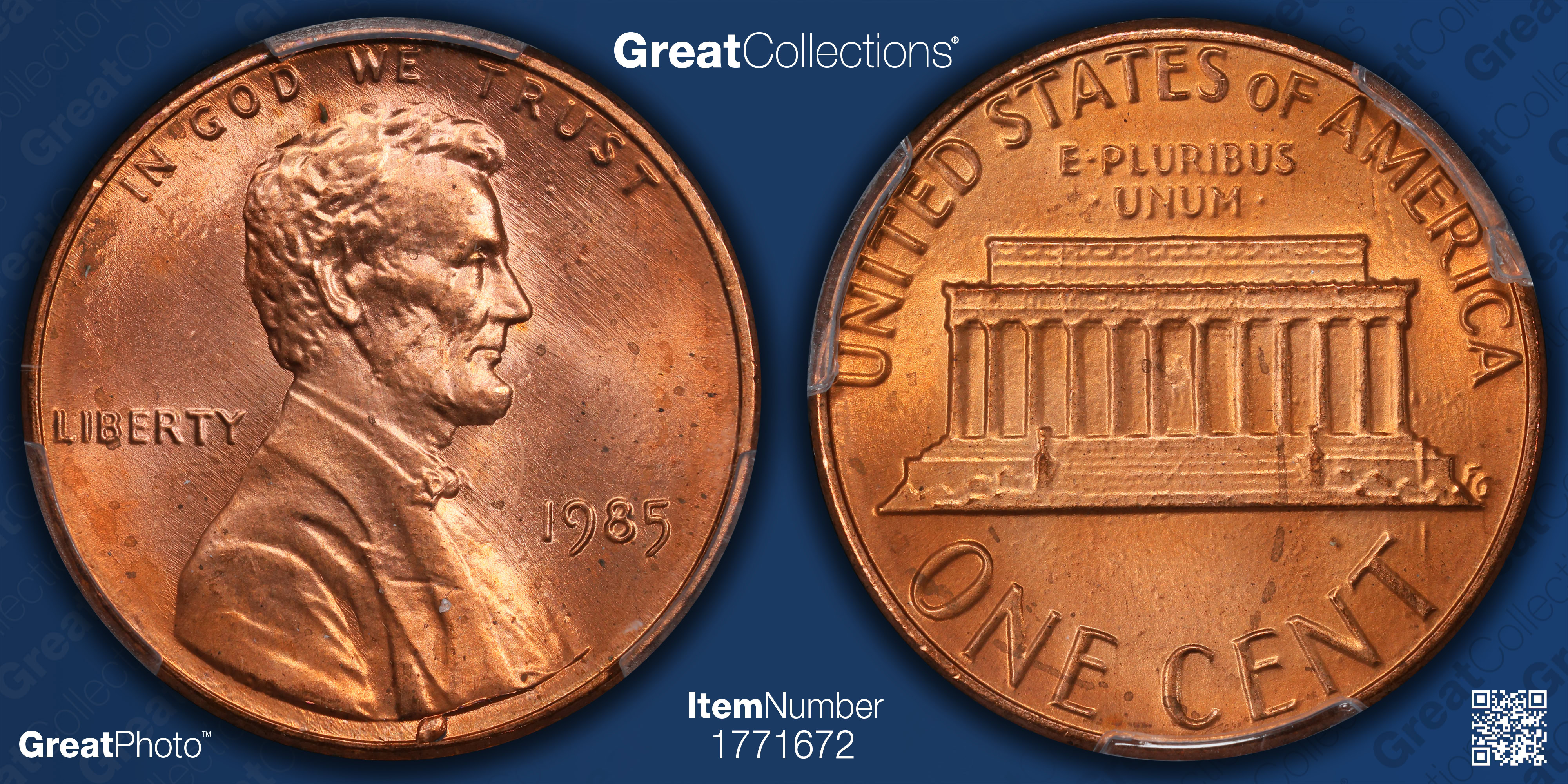 Mint Error 1985 Lincoln Cent Minor Die Break Rim Cud PCGS MS-65 RD ...
