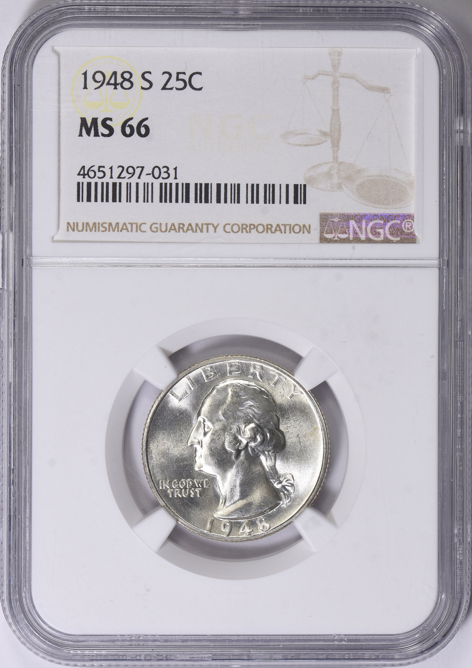 1948-S Washington Quarter NGC MS-66 (Item 1771714) | GreatCollections Coin Auctions