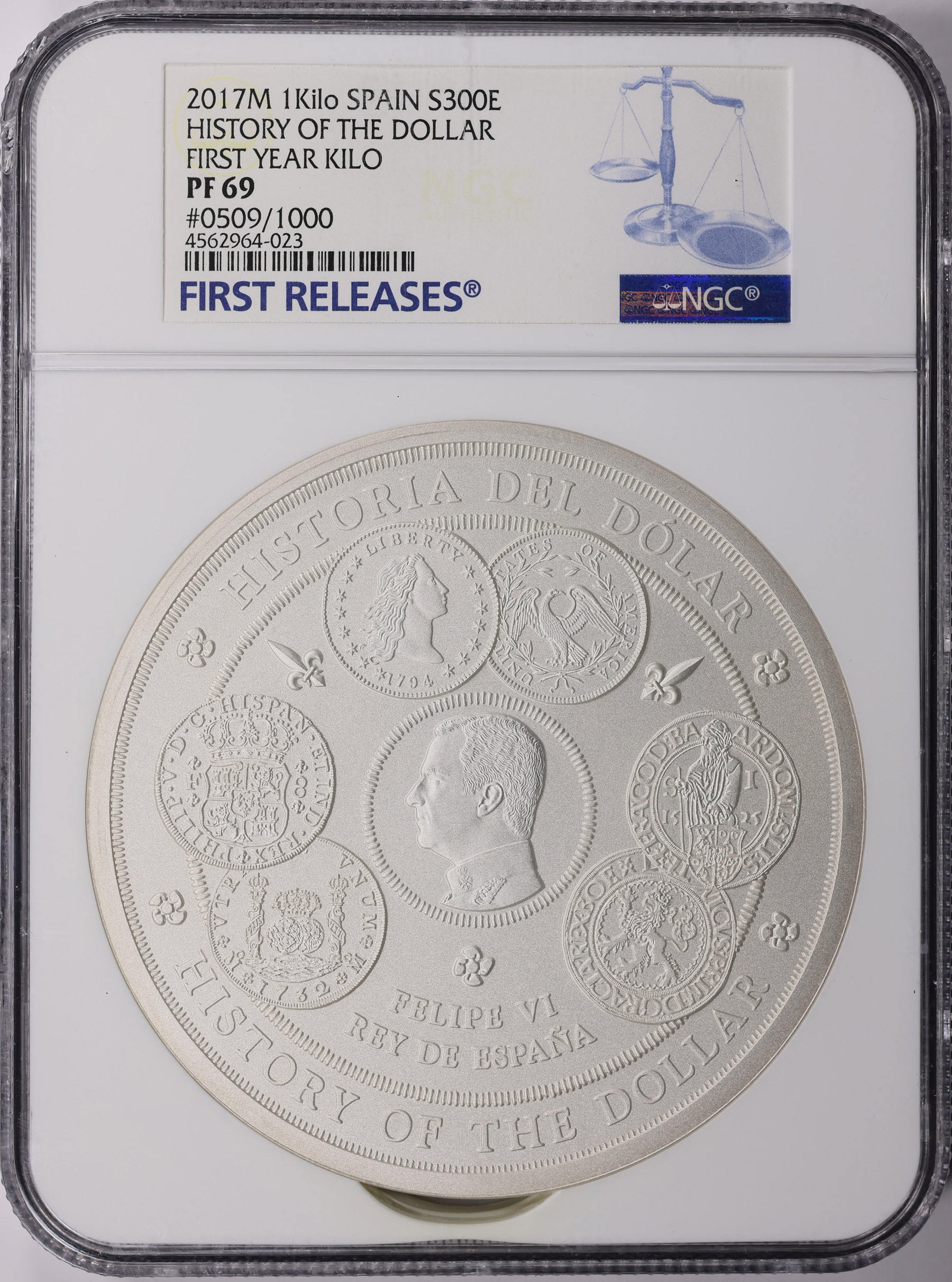 Spain 2017-M Silver 300 Euros History of the Dollar Kilo First Releases ...