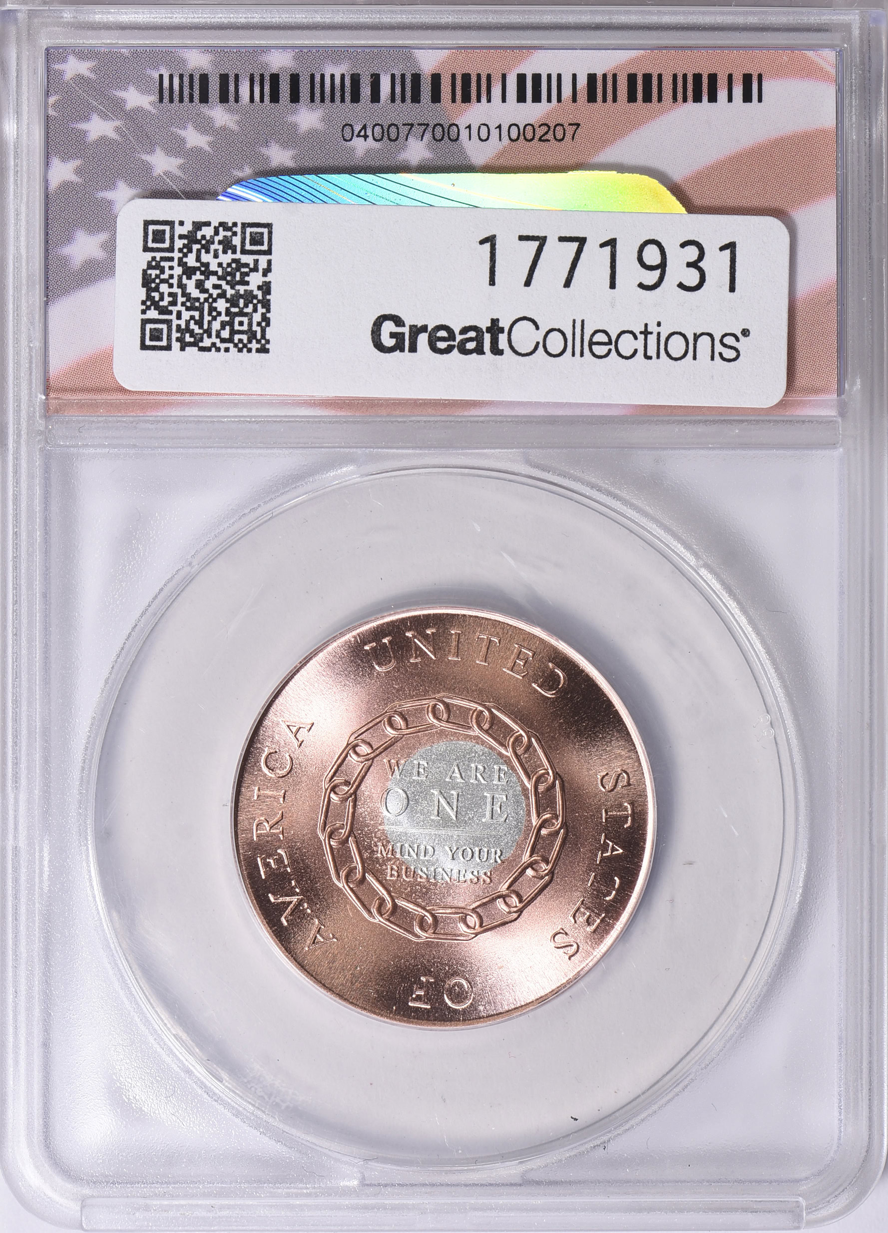 "1792" Chain Cent Design Bimetallic Token ANACS MS-70 | ANACS Cert ...