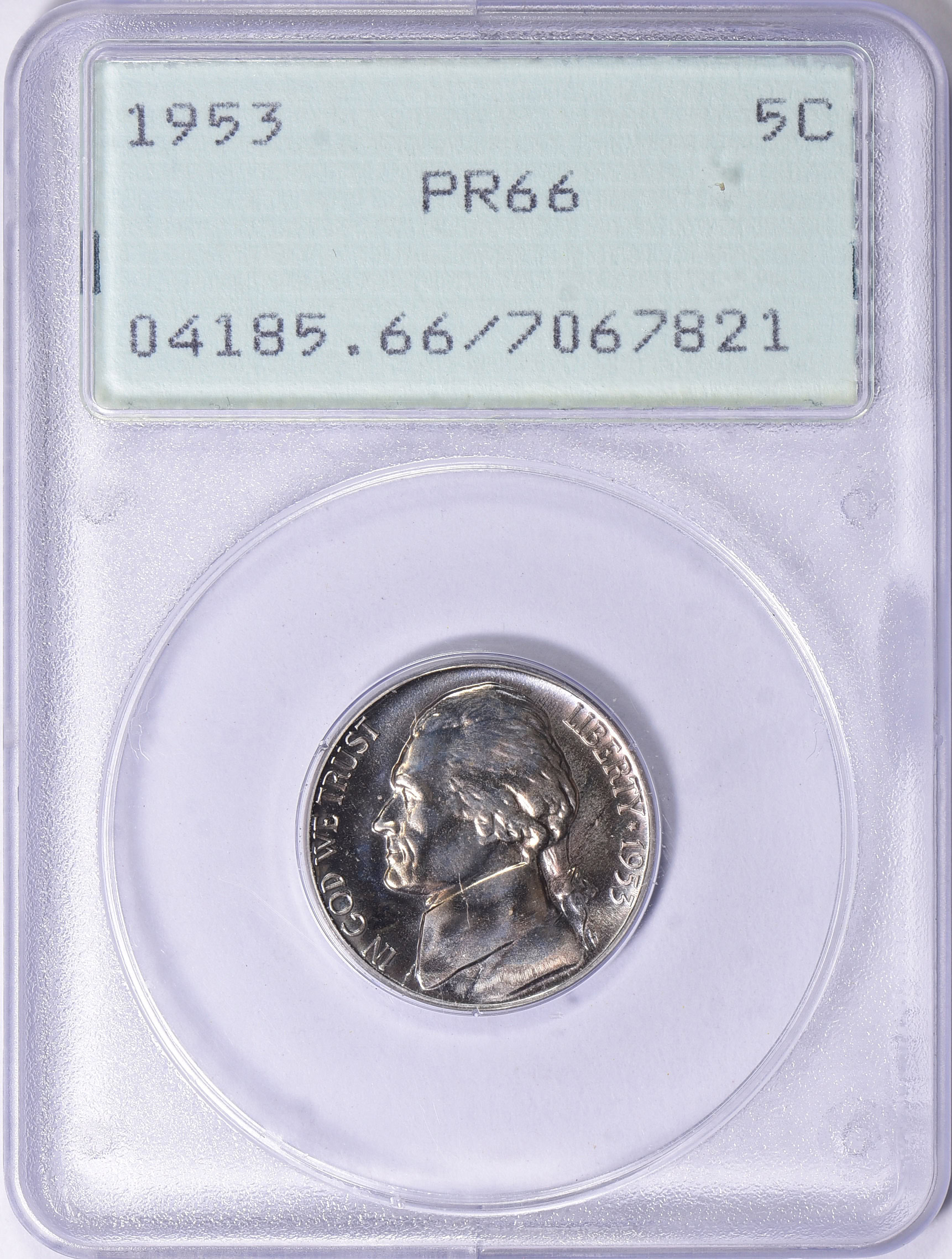 1953 Jefferson Nickel PCGS Proof-66 OGH (1st Gen) (Toned) (Item 1771934) | GreatCollections Coin ...
