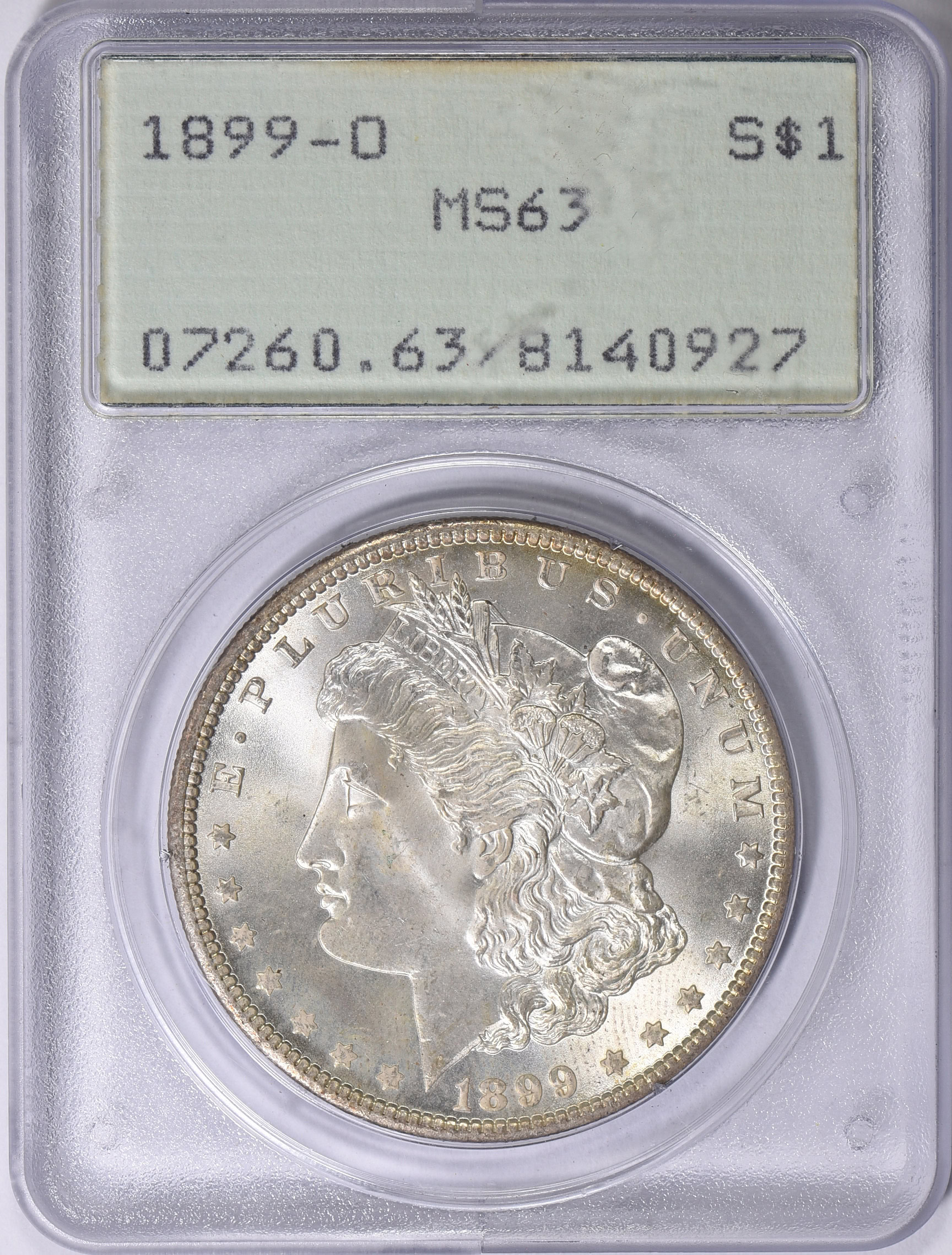 1899-O Morgan Silver Dollar PCGS MS-63 OGH (1st Gen) (Item 1771935) | GreatCollections Coin Auctions