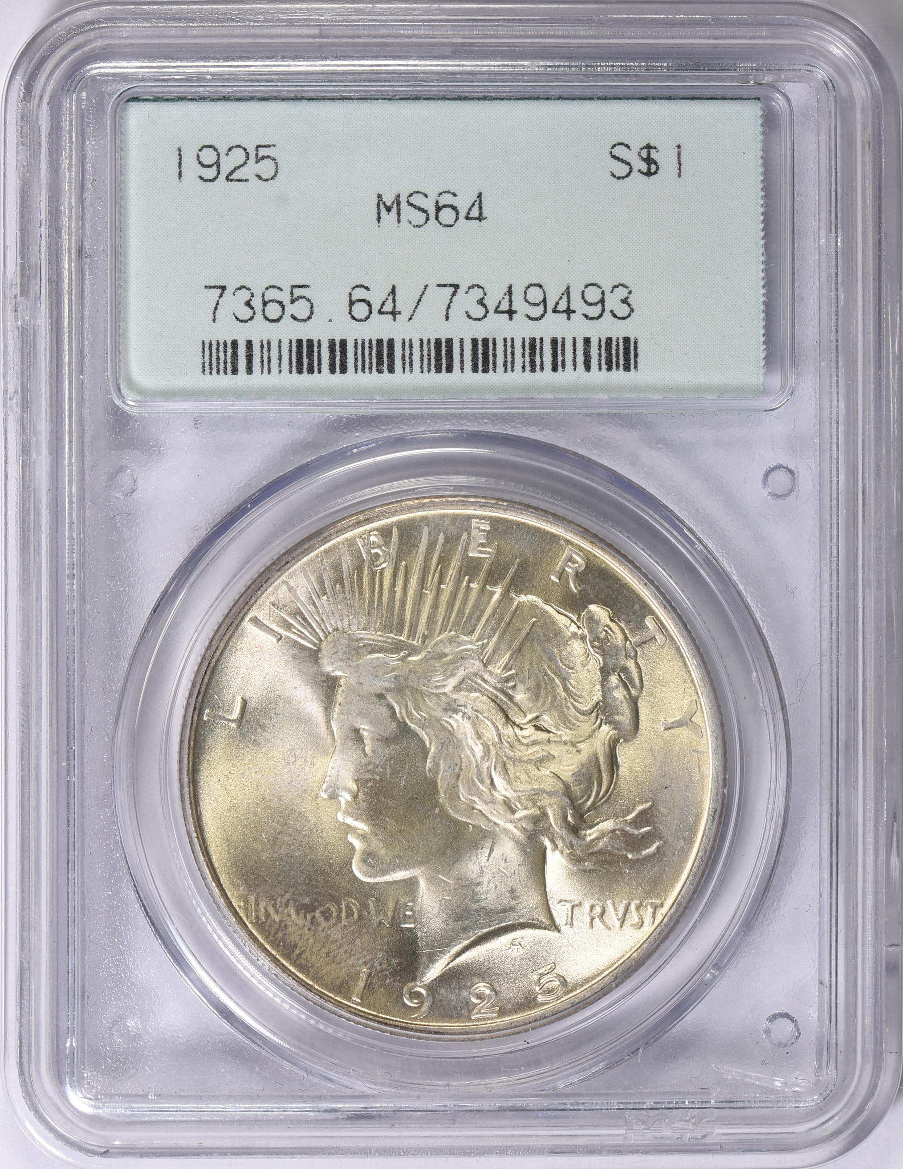 1925 Peace Silver Dollar PCGS MS-64 OGH (2nd Gen) (Toned) (Item 1771936 ...
