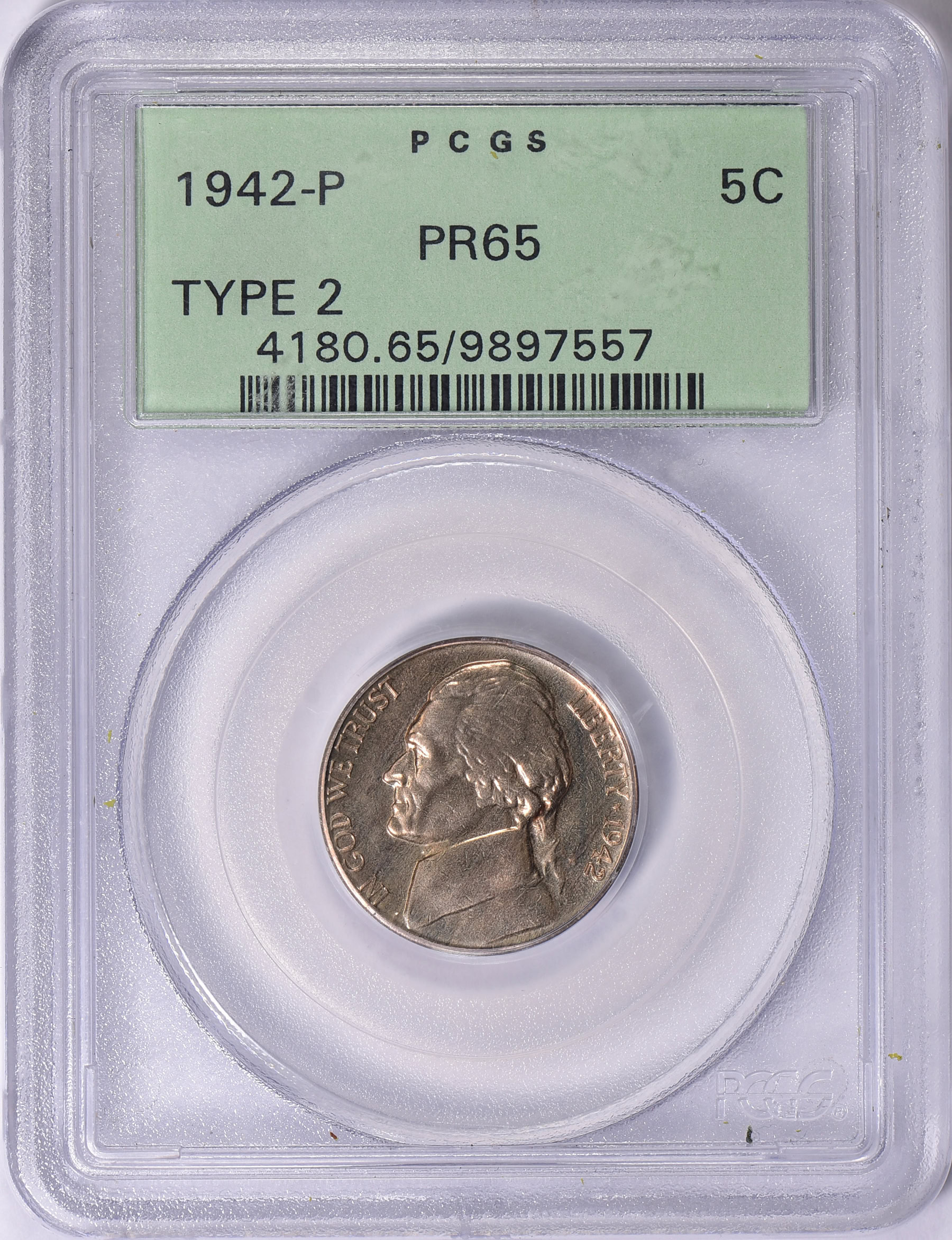 1942-P Jefferson Nickel Type 2 PCGS Proof-65 OGH (Toned) (Item 1771937) | GreatCollections Coin ...