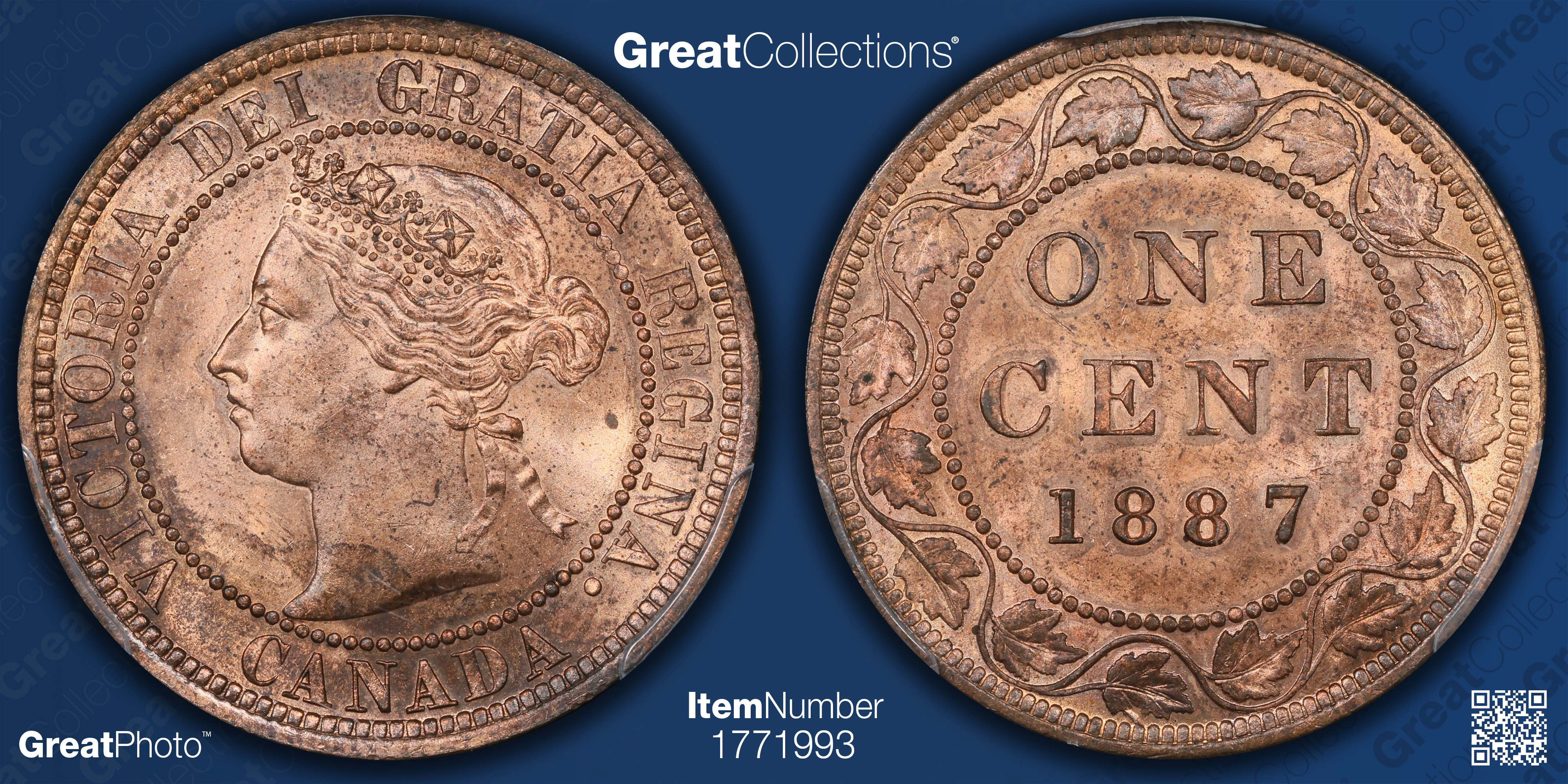 Canada 1887 Cent KM-7 PCGS MS-63 RB (Item 1771993) | GreatCollections ...