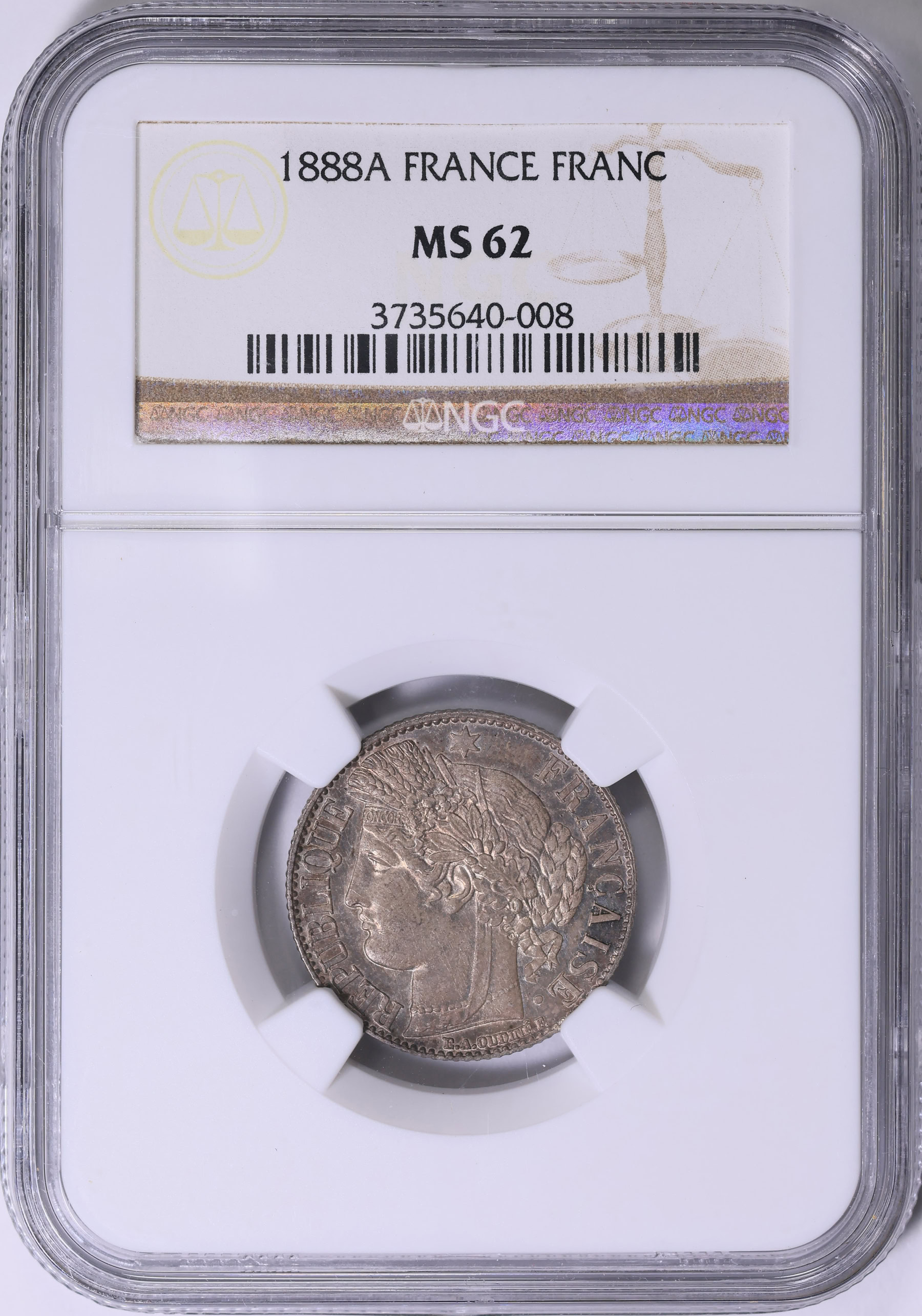 France 1888-A Silver Franc KM-822.1 NGC MS-62 (Item 1772020 ...