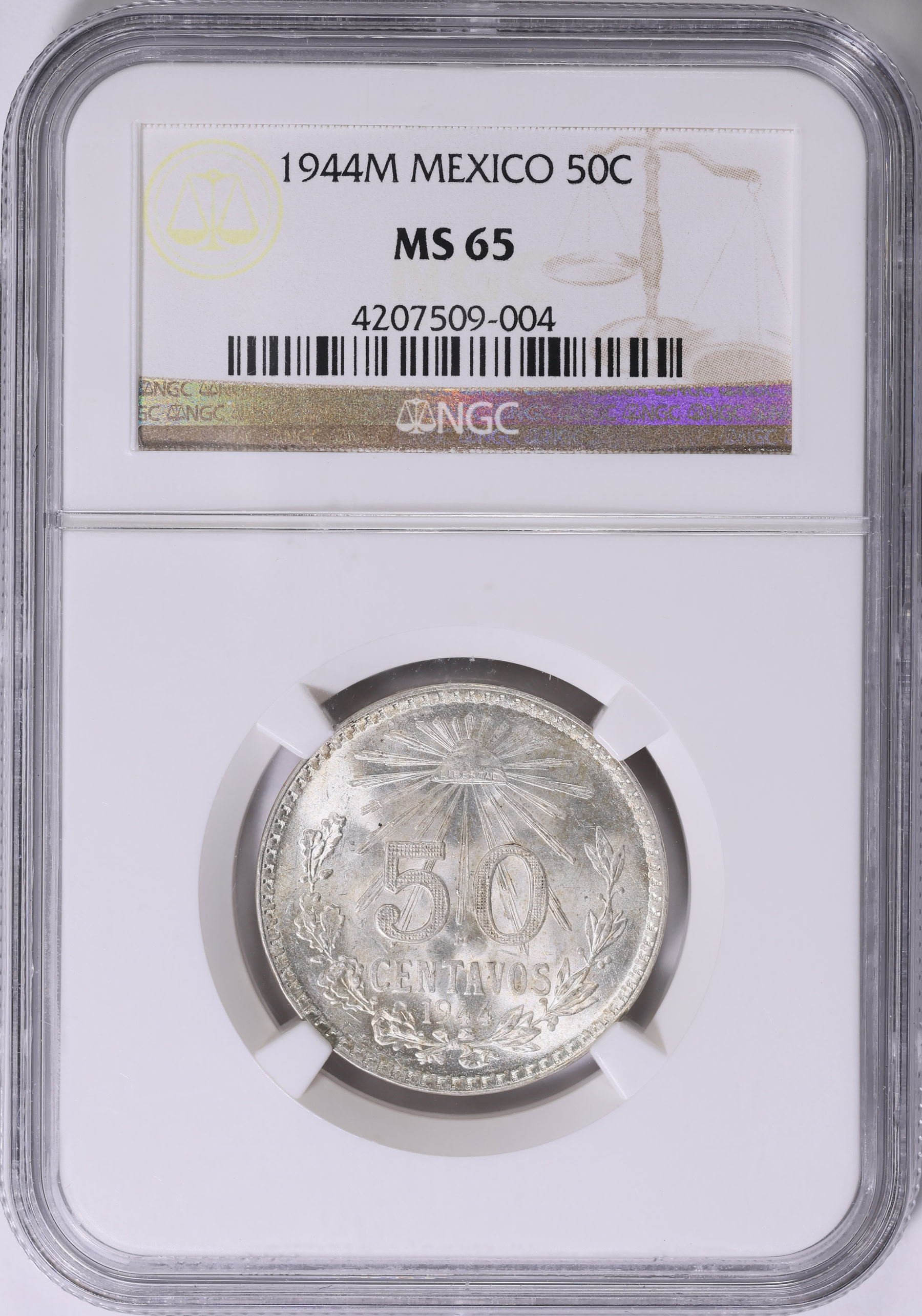 Mexico 1944-M Silver 50 Centavos KM-447 NGC MS-65 (Item 1772036) | GreatCollections Coin Auctions