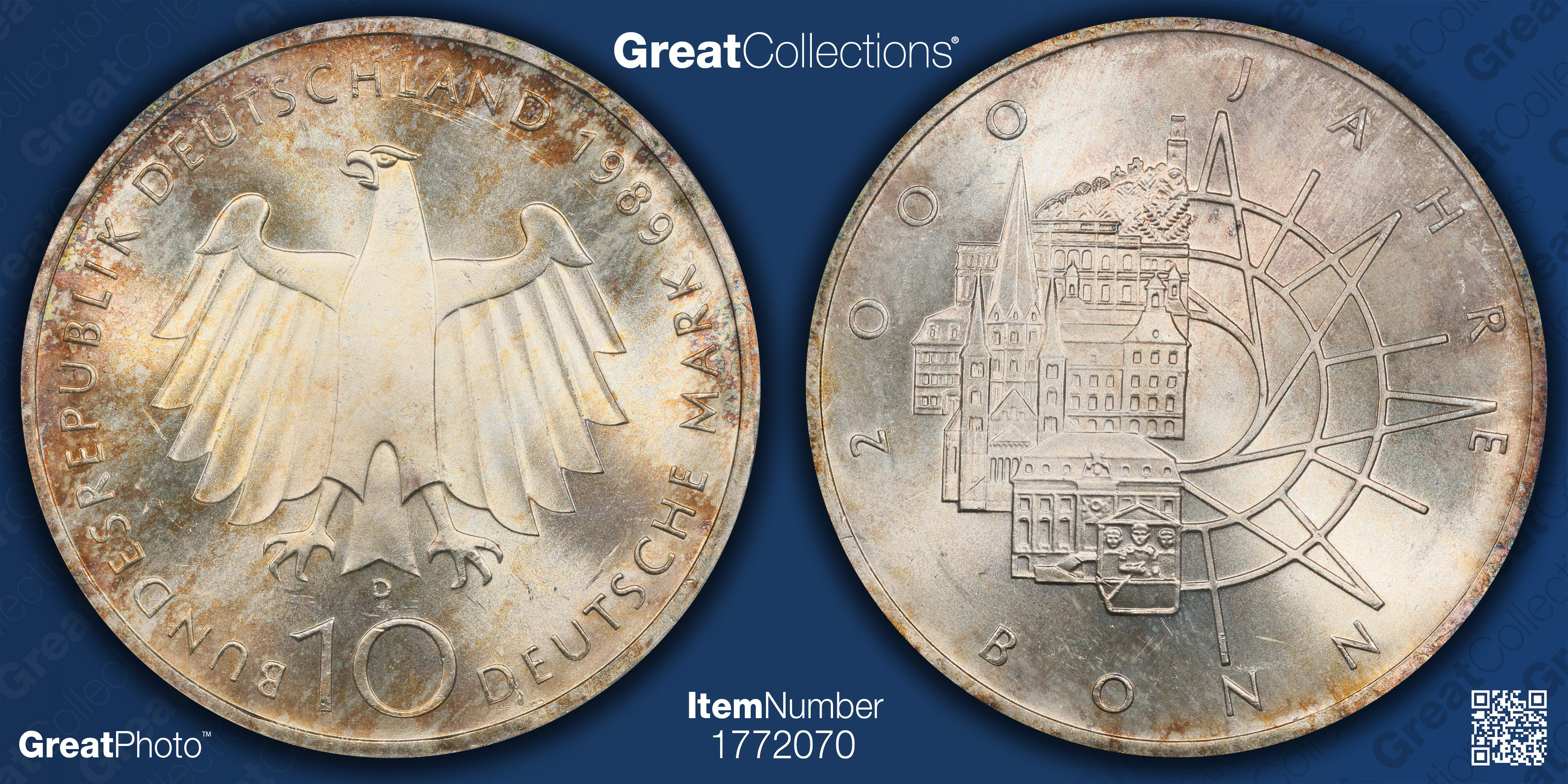 Germany - Federal Republic 1989-D Silver 10 Marks City of Bonn 2,000th ...