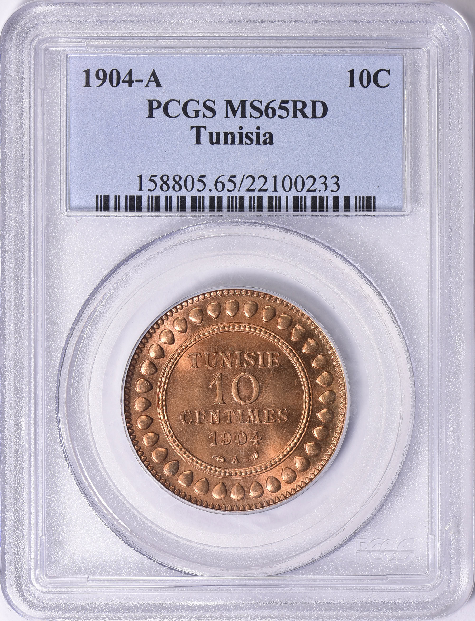 Tunisia AH 1322 // 1904-A 10 Centimes KM-229 PCGS MS-65 RD (Item ...