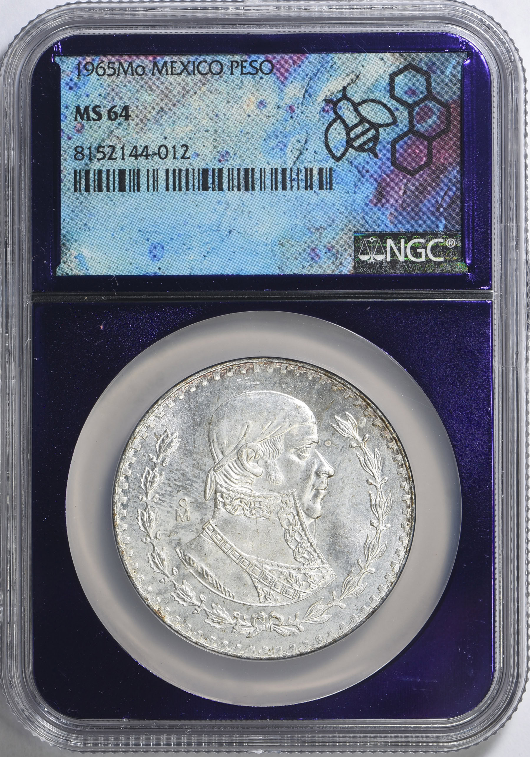 Mexico 1965-Mo Silver Peso KM-459 NGC MS-64 (Purple Bee Frame Holder ...