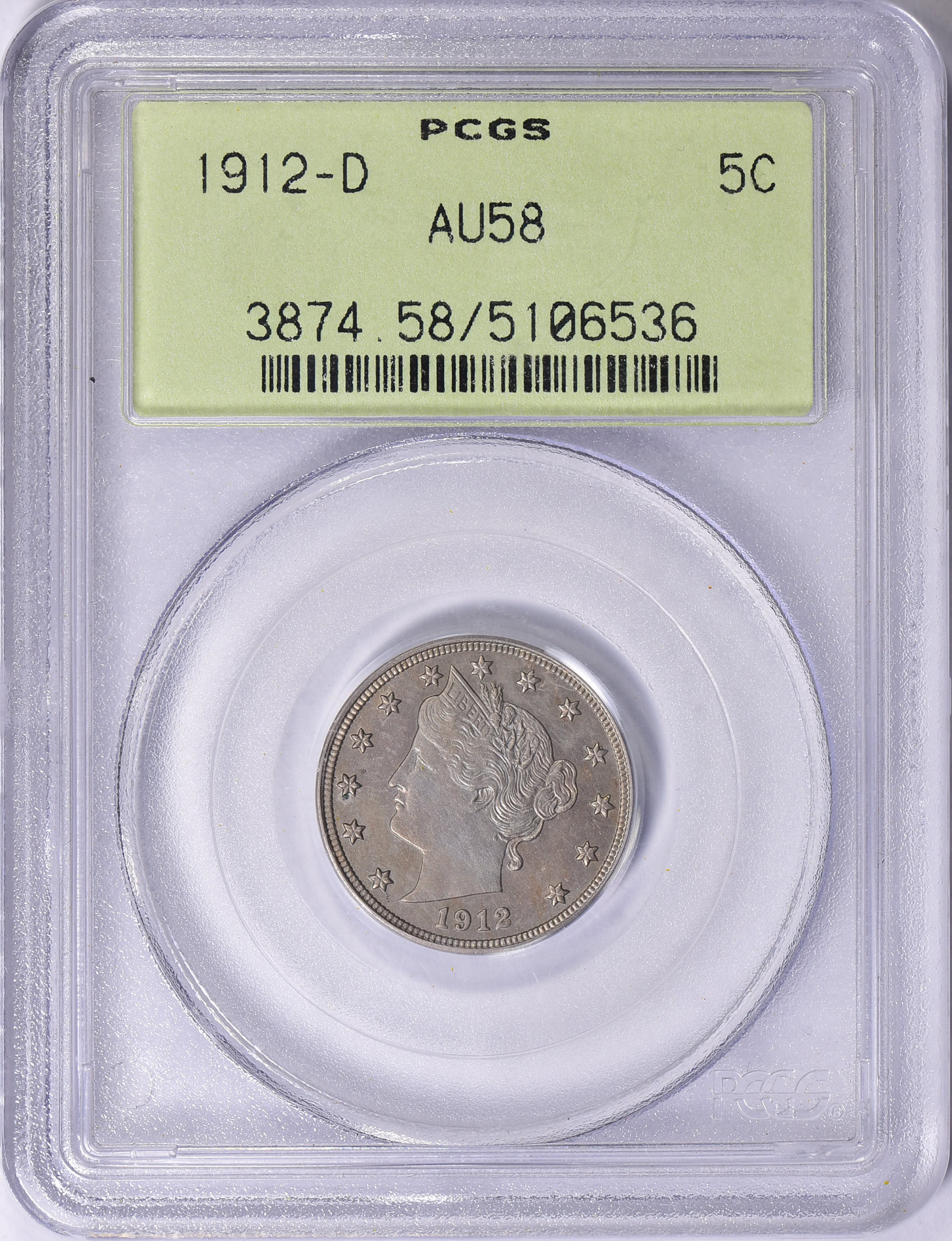 1912-D Liberty Nickel PCGS AU-58 OGH (Item 1772170) | GreatCollections ...