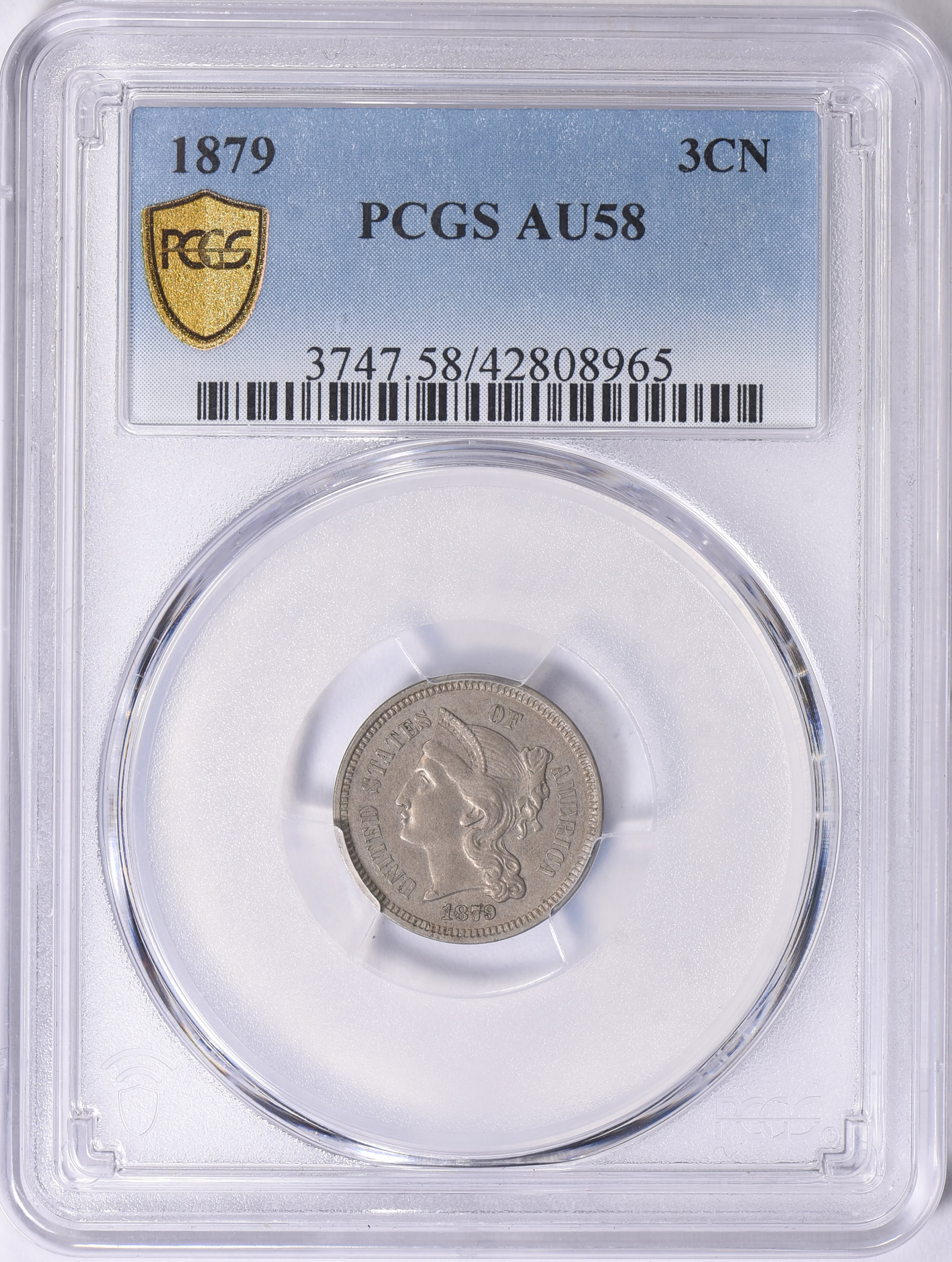 1879 Nickel Three-Cent Piece PCGS AU-58 (Item 1772171) | GreatCollections Coin Auctions