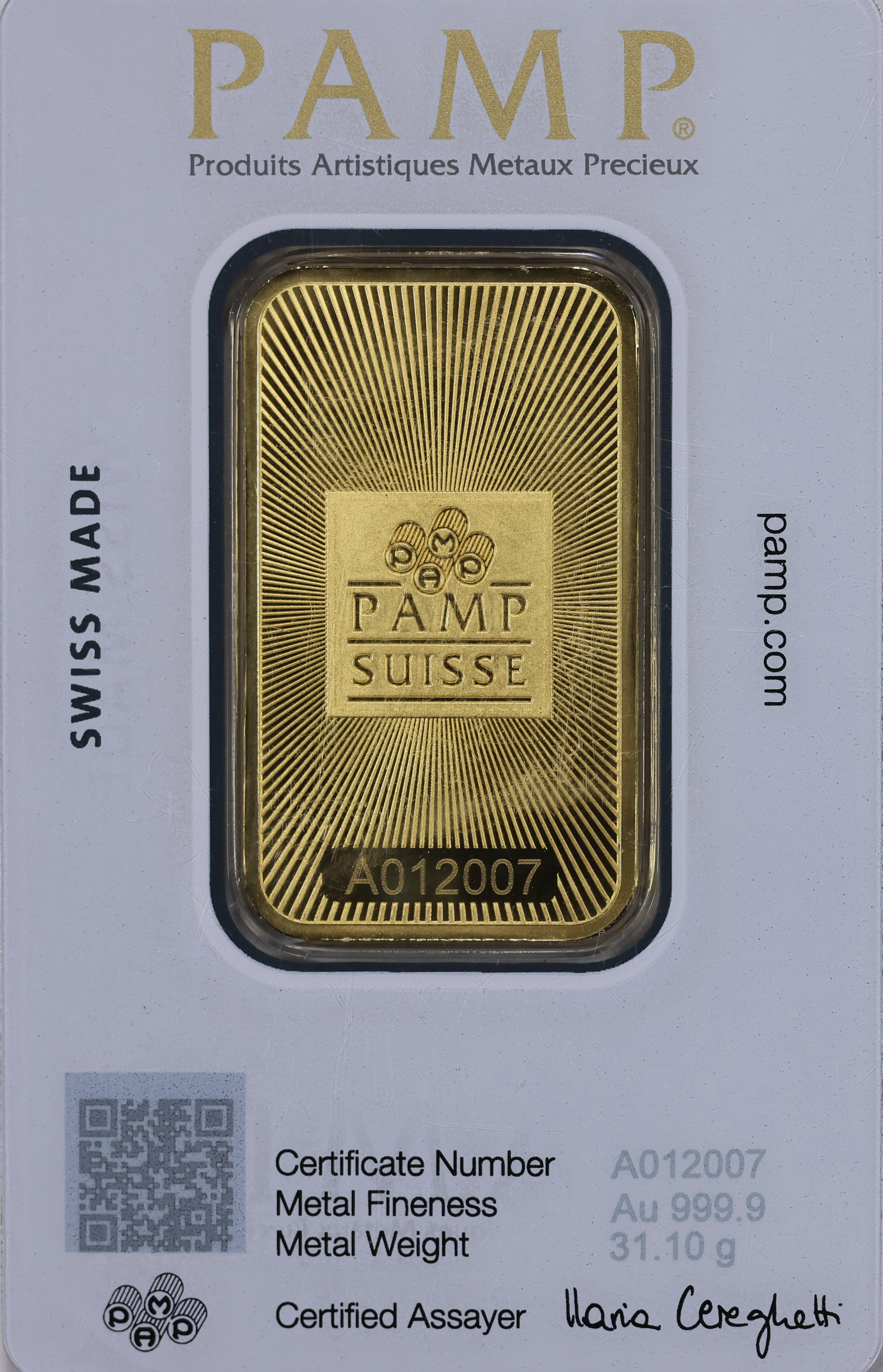 Switzerland ND Gold 1oz PAMP Ingot/Bar Uncertified in Card of Issue ...