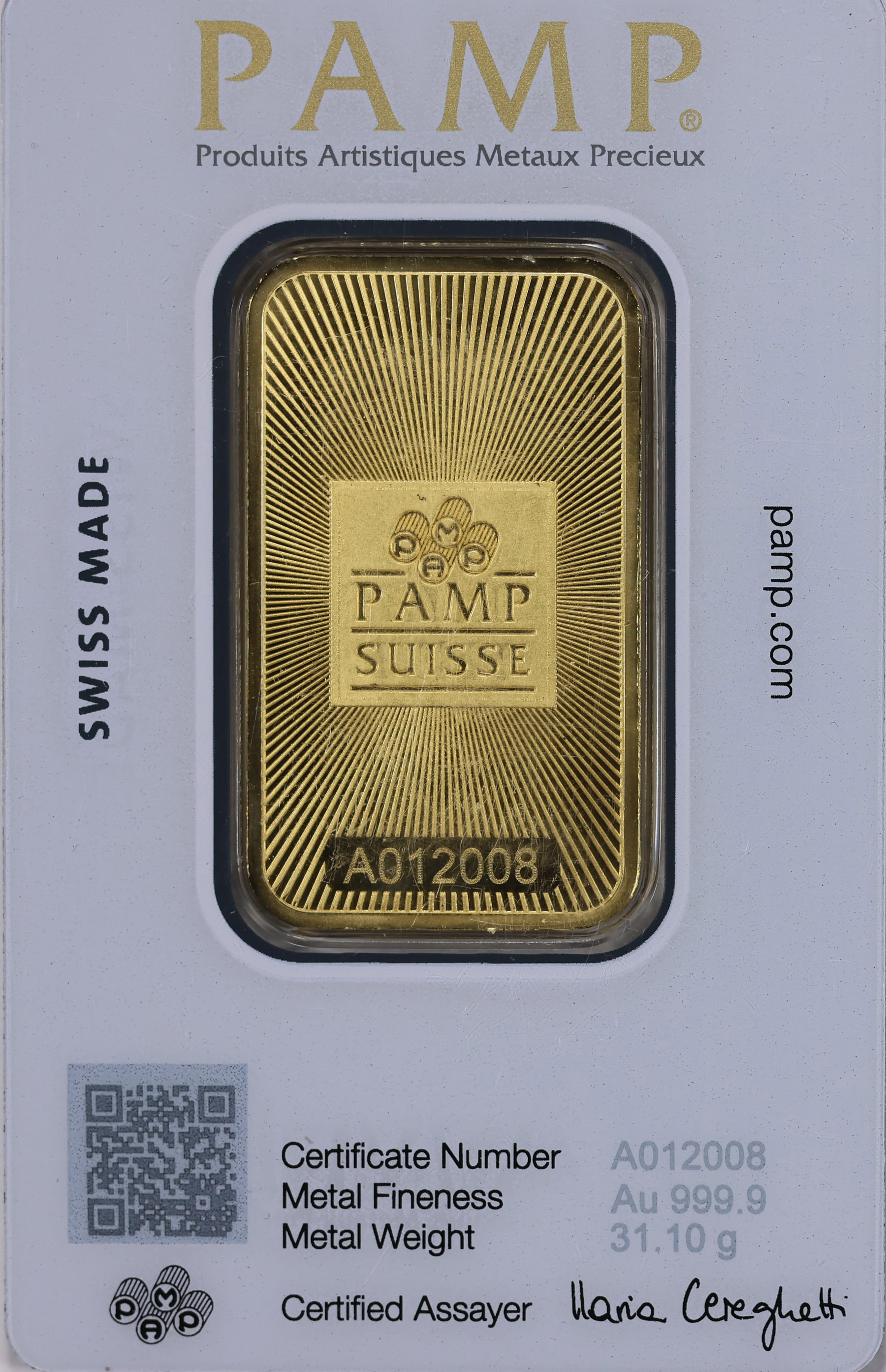 Switzerland ND Gold 1oz PAMP Ingot/Bar Uncertified in Card of Issue ...