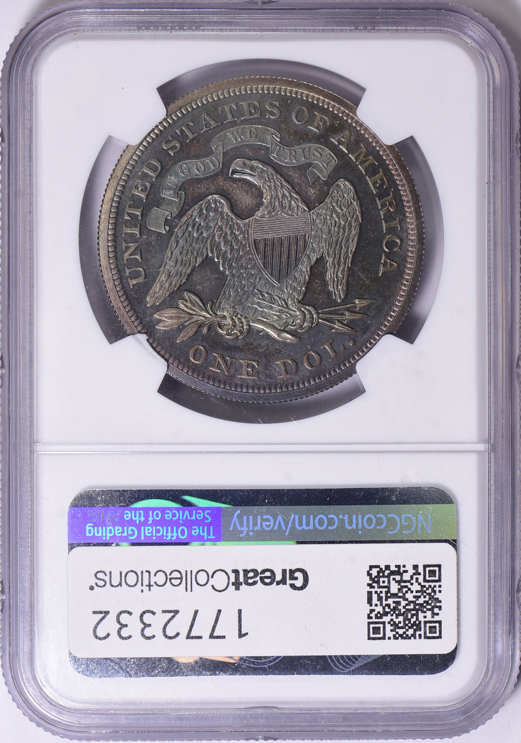 1872 Seated Liberty Silver Dollar NGC Proof-65 CAMEO (Toned) (Item 1772332) | GreatCollections ...