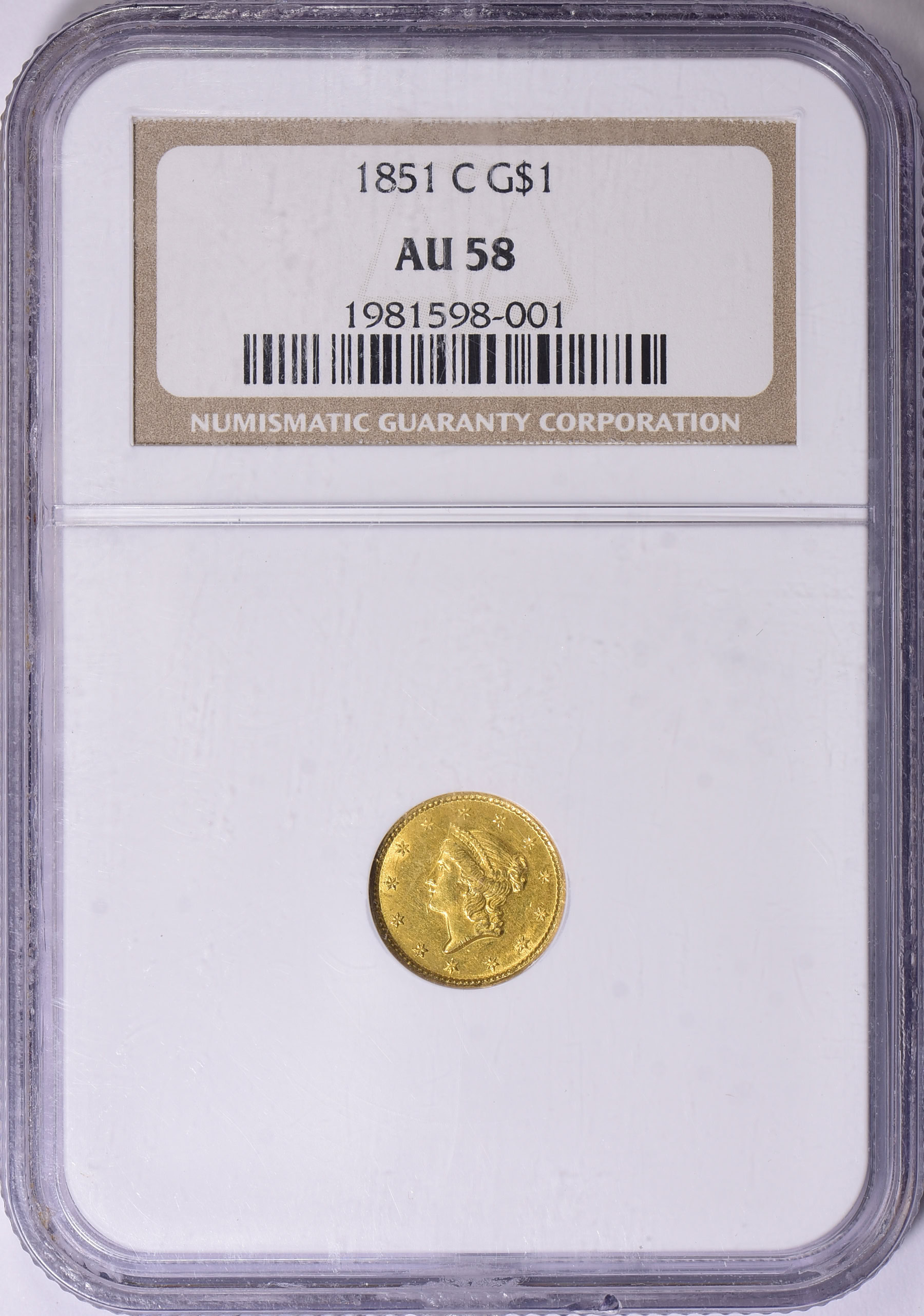 1851-C Liberty Gold Dollar NGC AU-58 (Item 1772365) | GreatCollections Coin Auctions