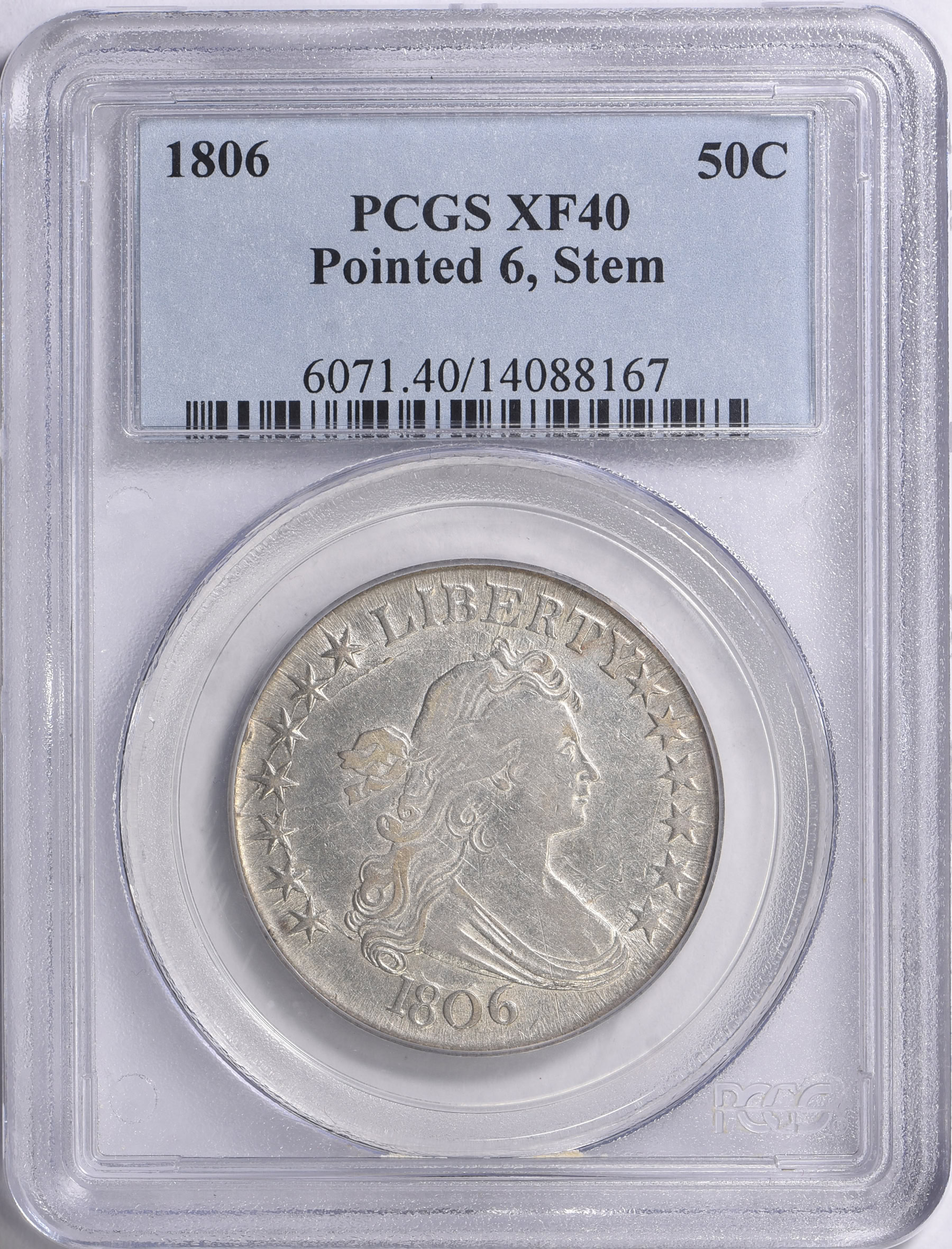 1806 Draped Bust Half Dollar Pointed 6, Stem Through Claw PCGS XF-40 (Item 1772378 ...