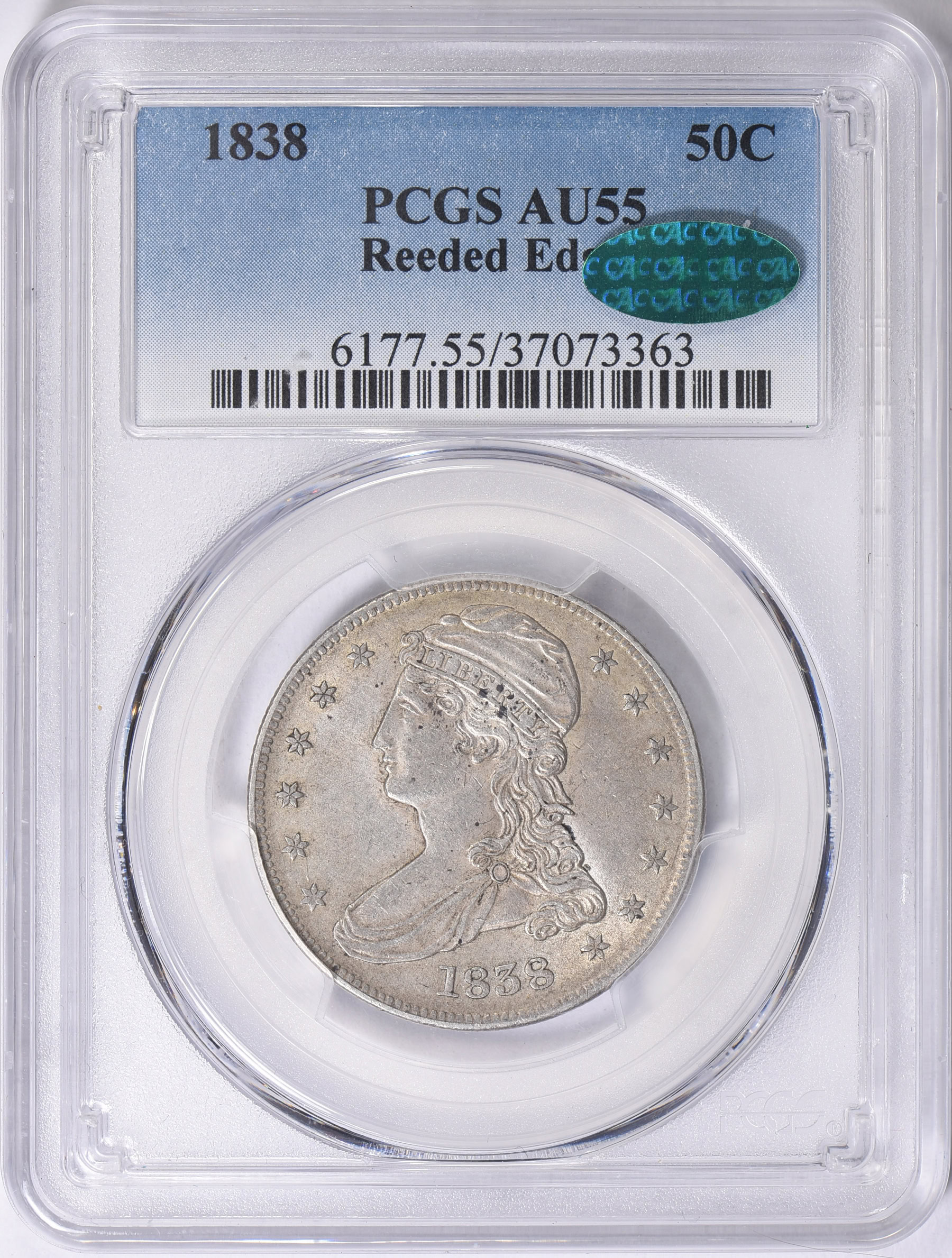 1838 Capped Bust Half Dollar Reeded Edge PCGS AU-55 (CAC Green) (Item ...