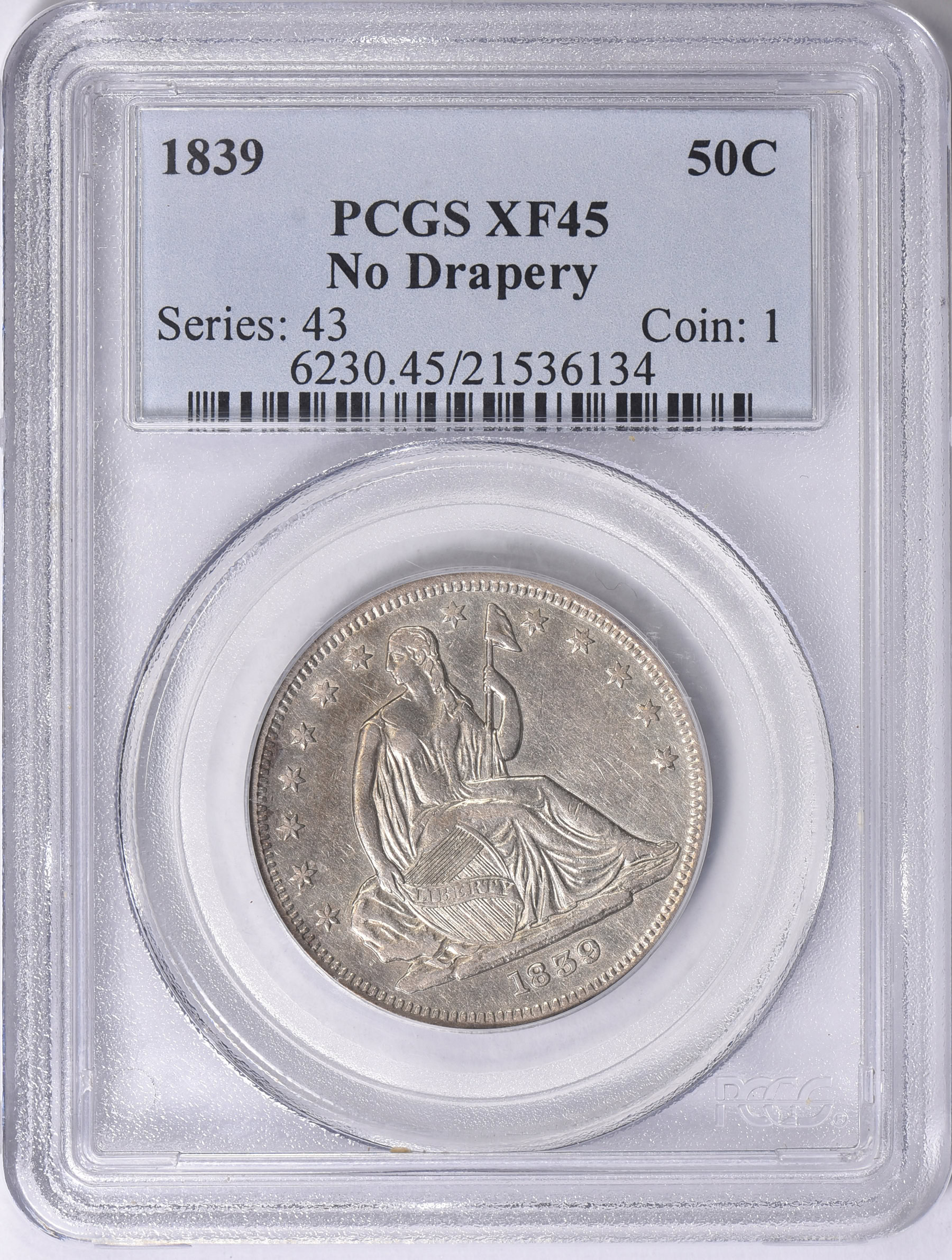 1839 Seated Liberty Half Dollar No Drapery PCGS XF-45 (Item 1772380) | GreatCollections Coin ...