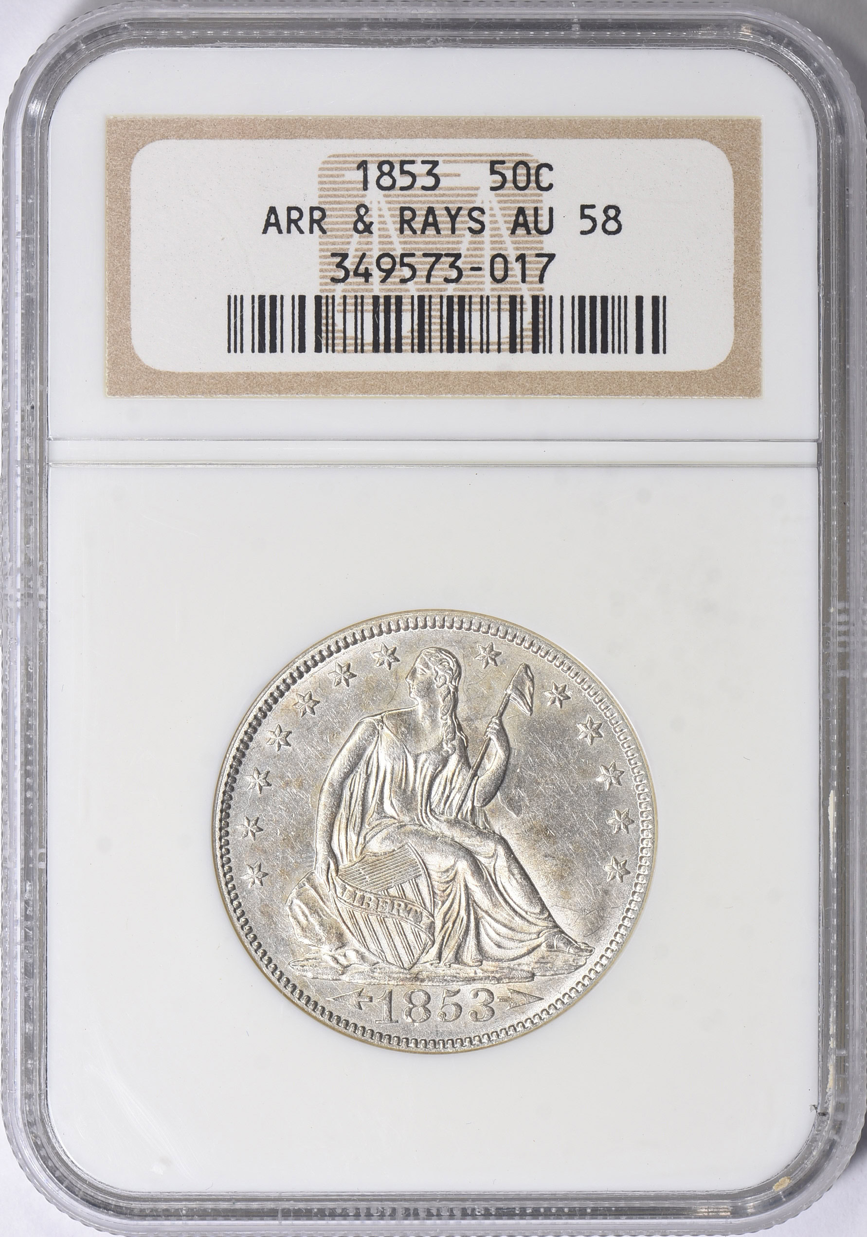 1853 Seated Liberty Half Dollar Arrows and Rays NGC AU-58 (Item 1772381) | GreatCollections Coin ...